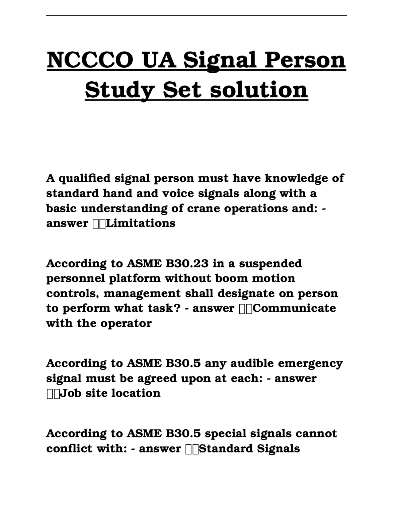 NCCCO Signalperson study guide EXAM | Exams Nursing | Docsity