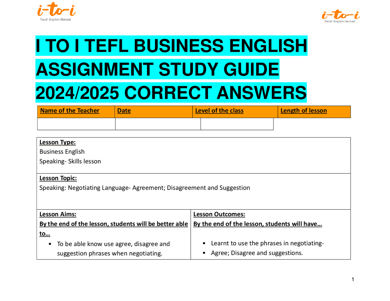 I TO I TEFL BUSINESS ENGLISH ASSIGNMENT STUDY GUIDE 2024/2025 CORRECT ANSWERS | Exams English ...