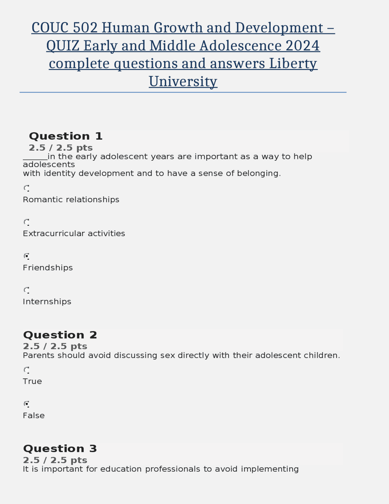 COUC 502 Human Growth and Development – QUIZ Early and Middle ...