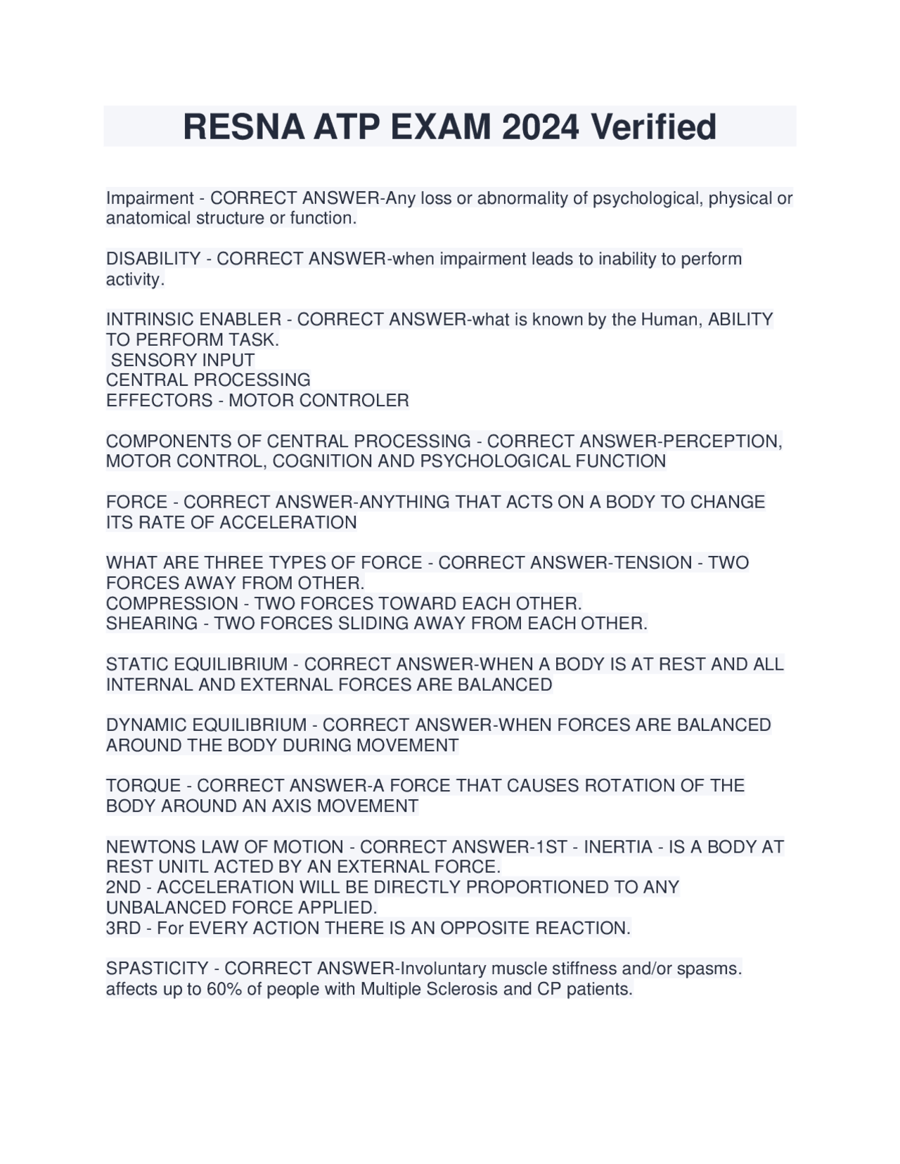 RESNA ATP EXAM 2024 Verified | Exams Nursing | Docsity