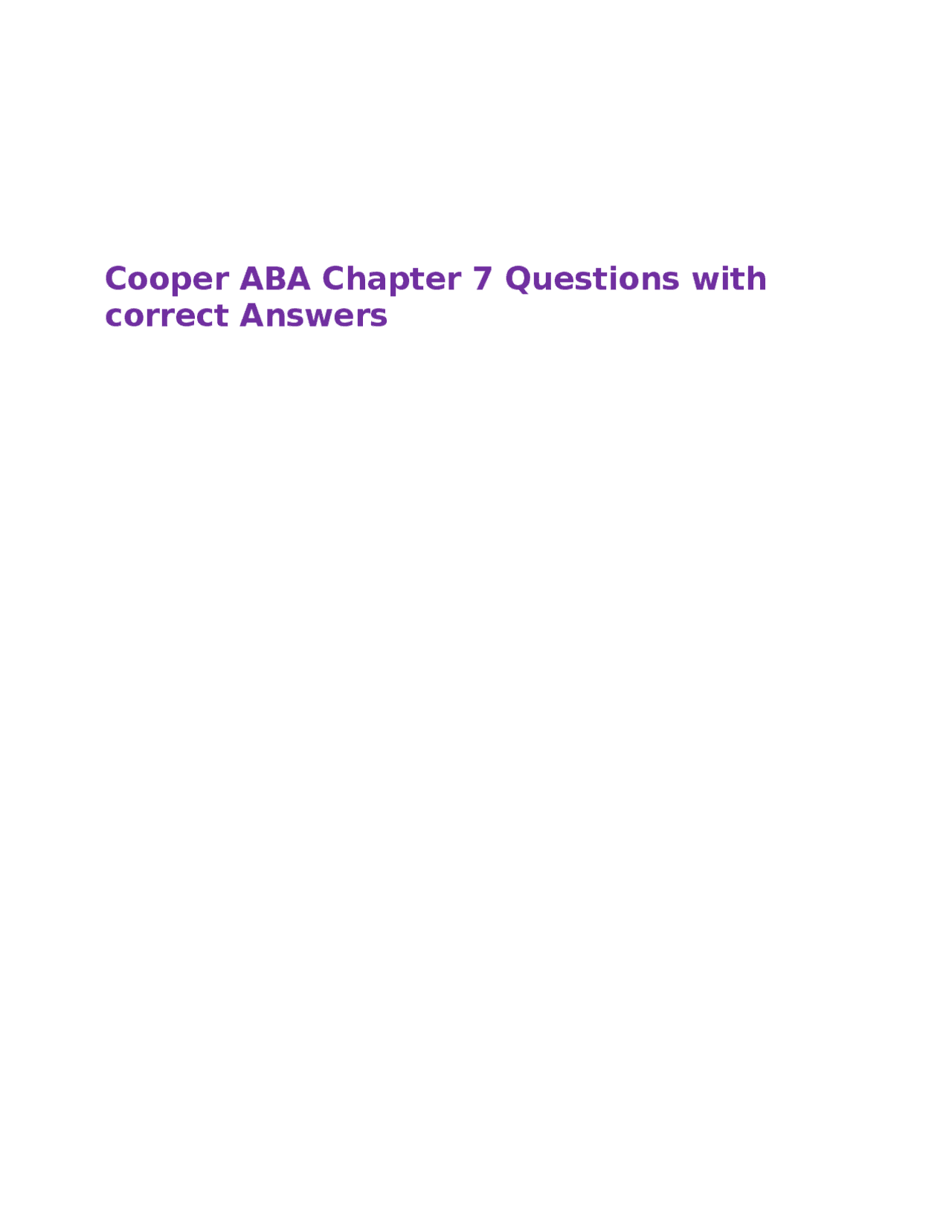 Cooper ABA Chapter 7 Questions with correct Answers | Exams English ...