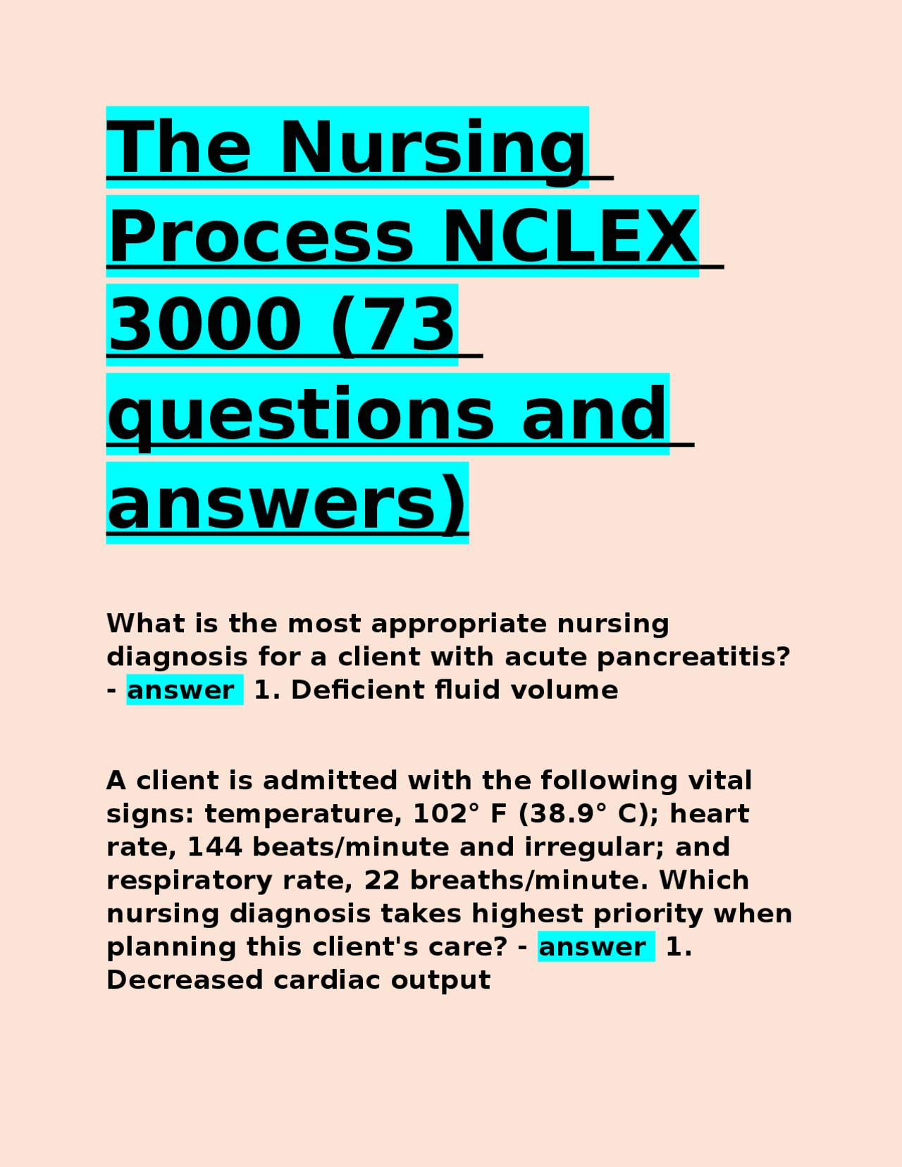 The Nursing Process NCLEX 3000 (73 questions and answers).docx | Exams ...