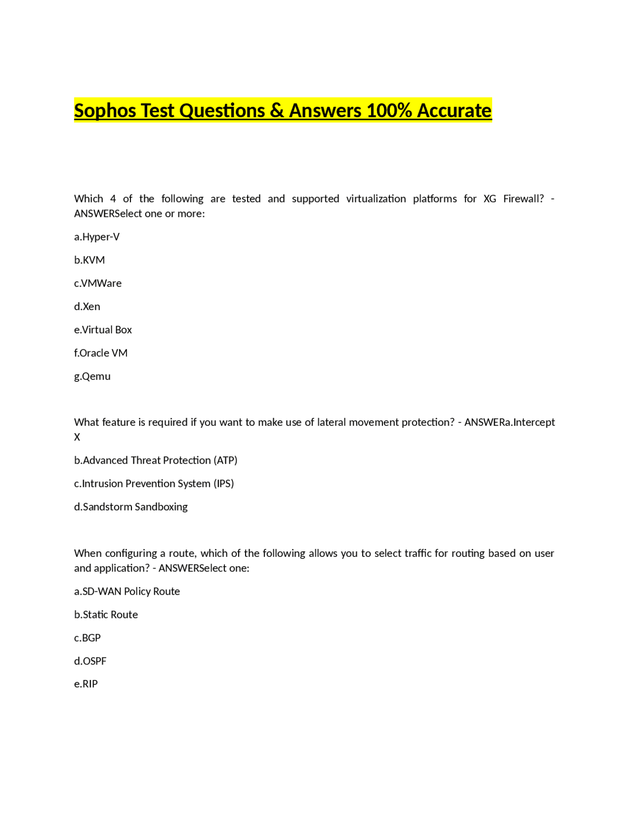 Sophos Test Questions & Answers 100% Accurate | Exams Software ...