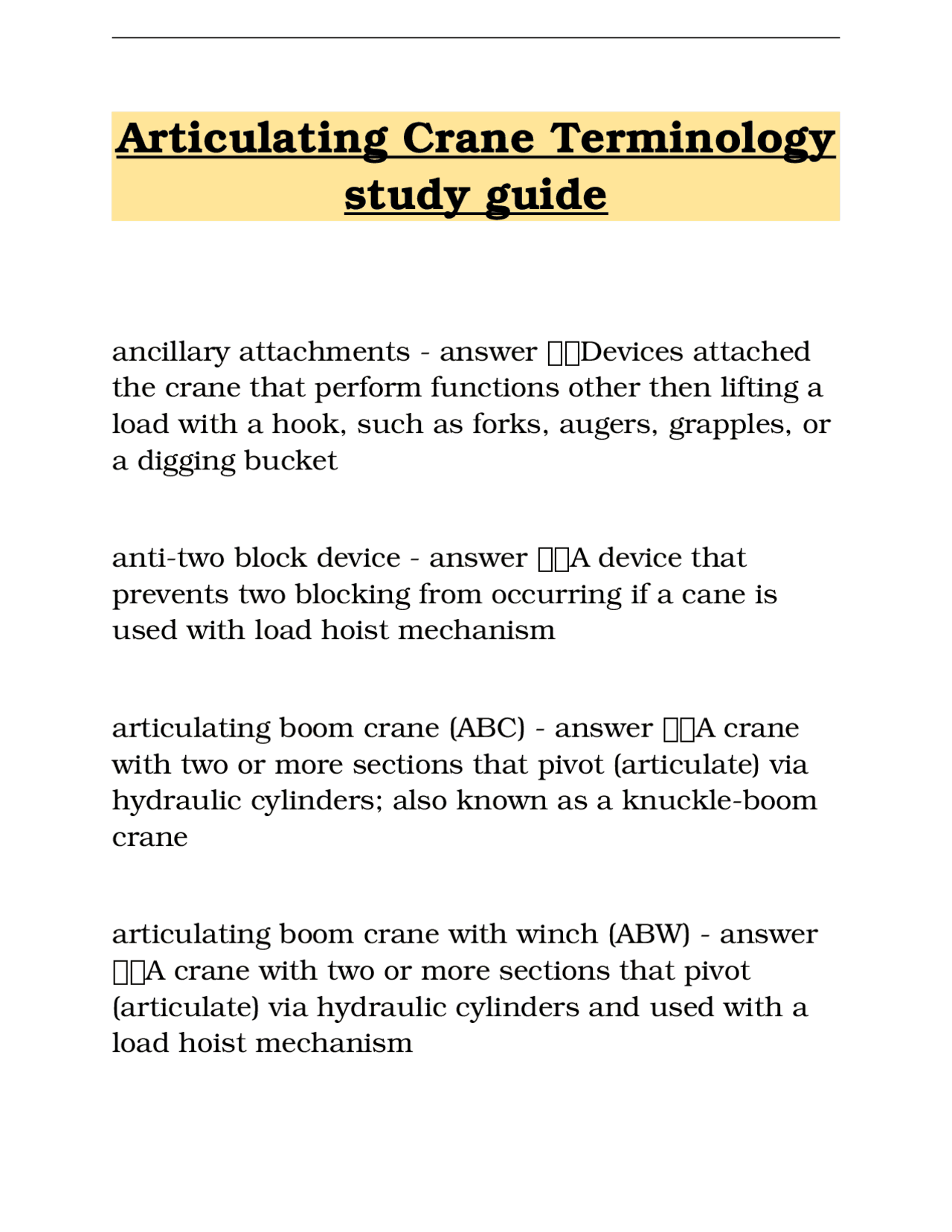 Articulating Crane Terminology study guide | Exams Nursing | Docsity