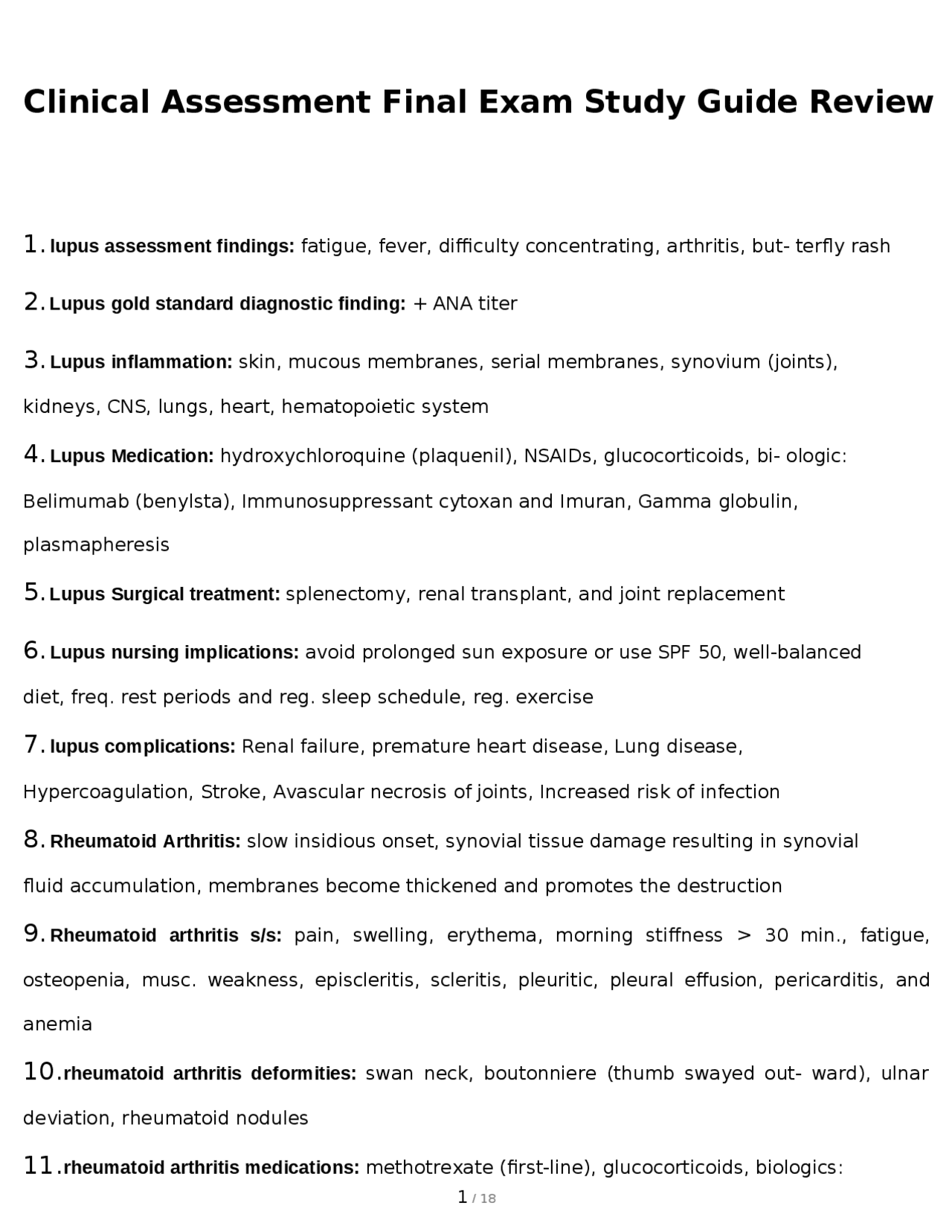 Clinical Assessment Final Exam Study Guide Review | Exams Medicine | Docsity