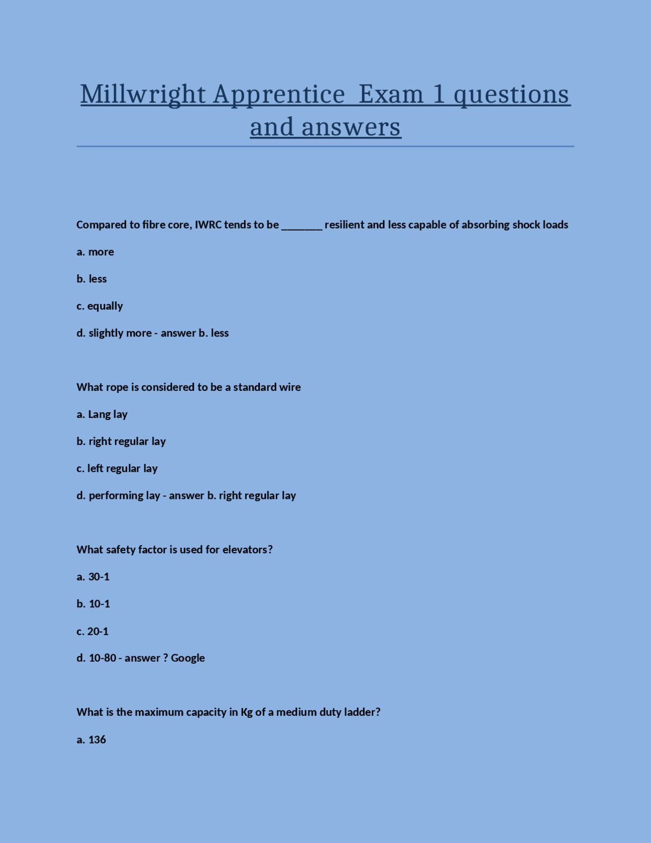 Millwright Apprentice Exam 1 questions and answers | Exams Advanced ...