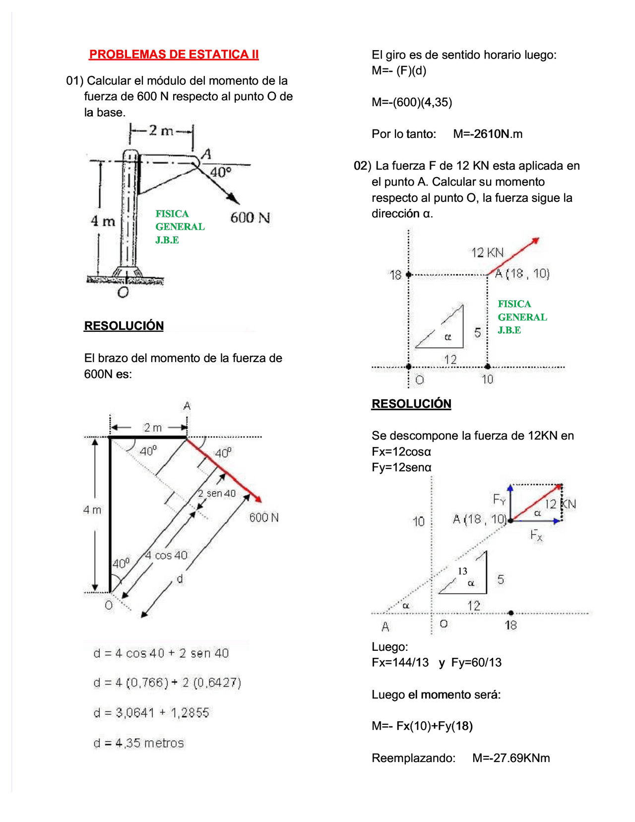 ESTATICA FISICA 1 PAR INGENIERIA | Ejercicios de Física | Docsity