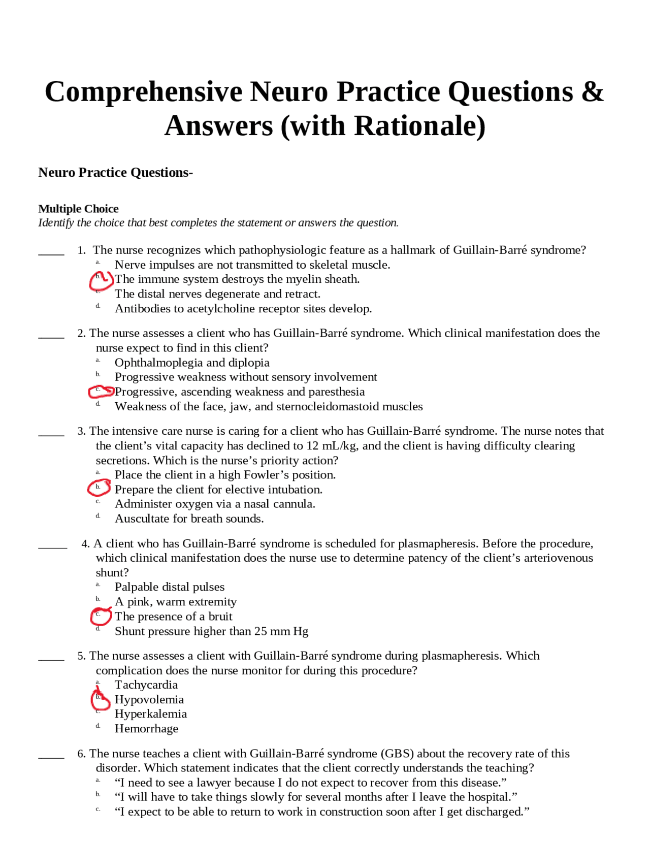 Comprehensive Neuro Practice Questions & Answers (with Rationale ...