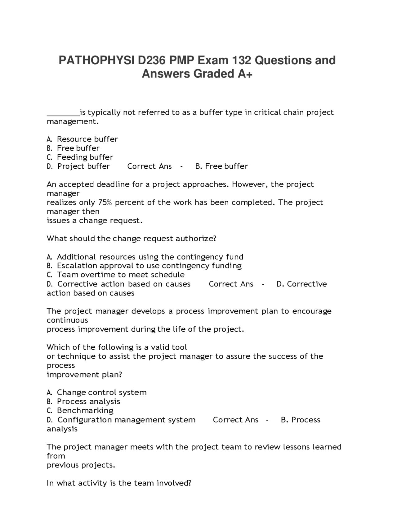 PATHOPHYSI D236 PMP Exam 132 Questions and Answers Graded A+ | Exams ...