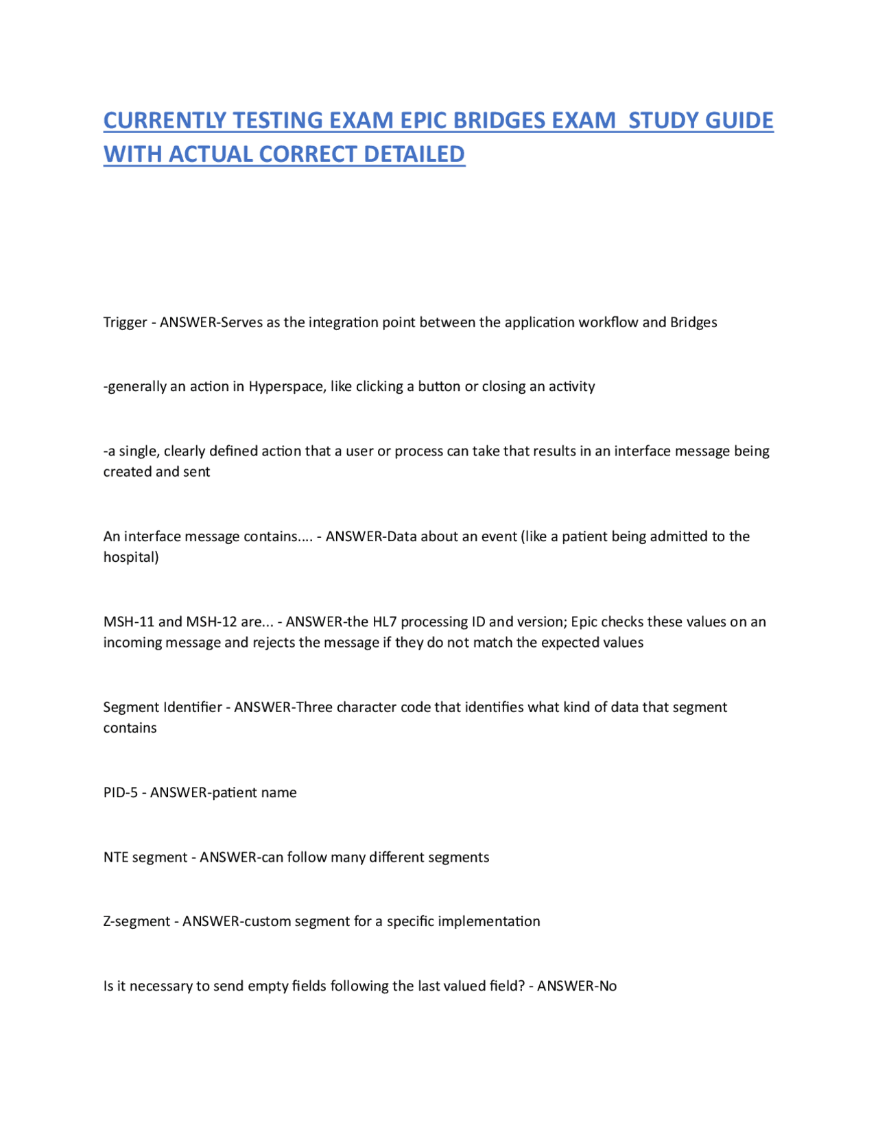 CURRENTLY TESTING EXAM EPIC BRIDGES EXAM STUDY GUIDE | Exams Nursing ...