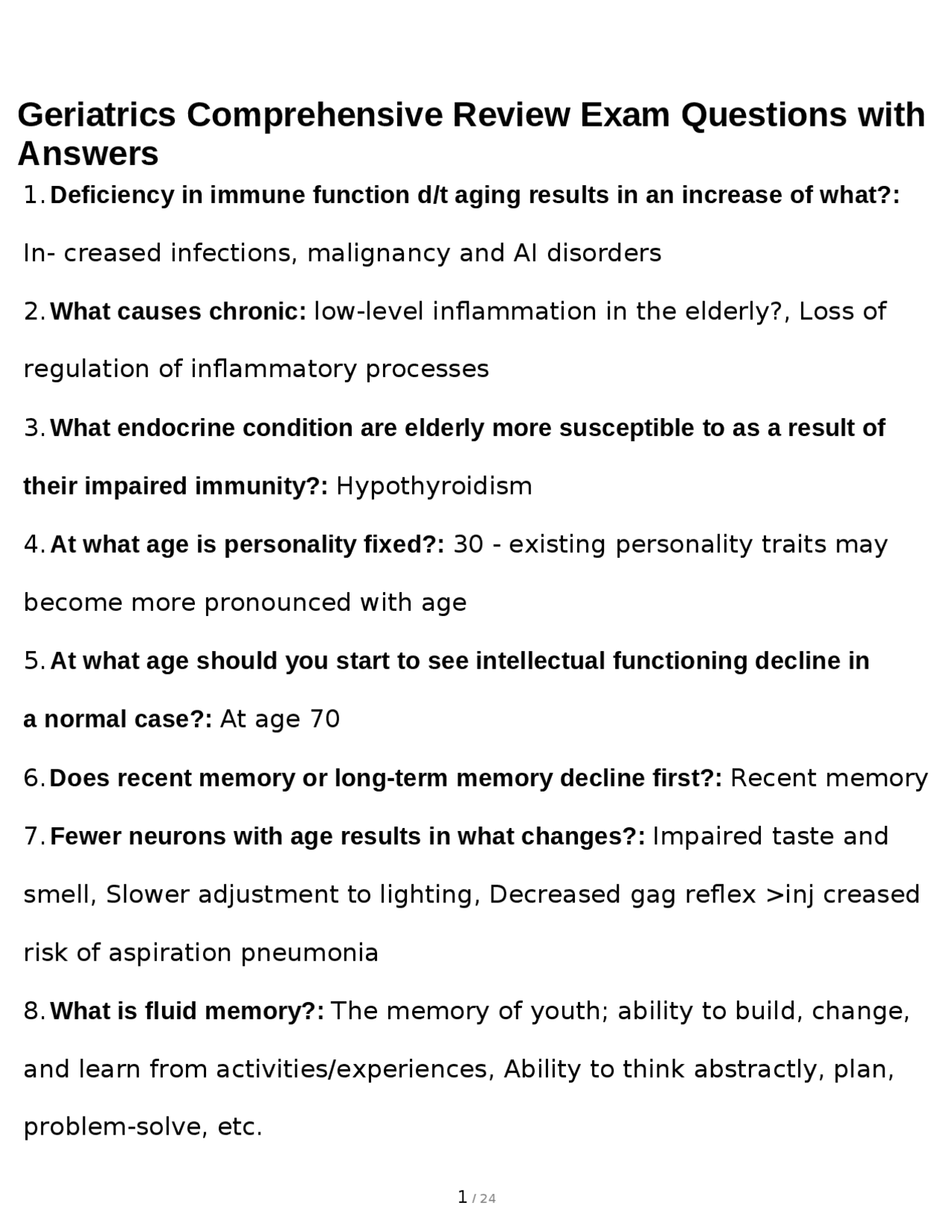 Geriatrics Comprehensive Review Exam Questions with Answers | Exams ...