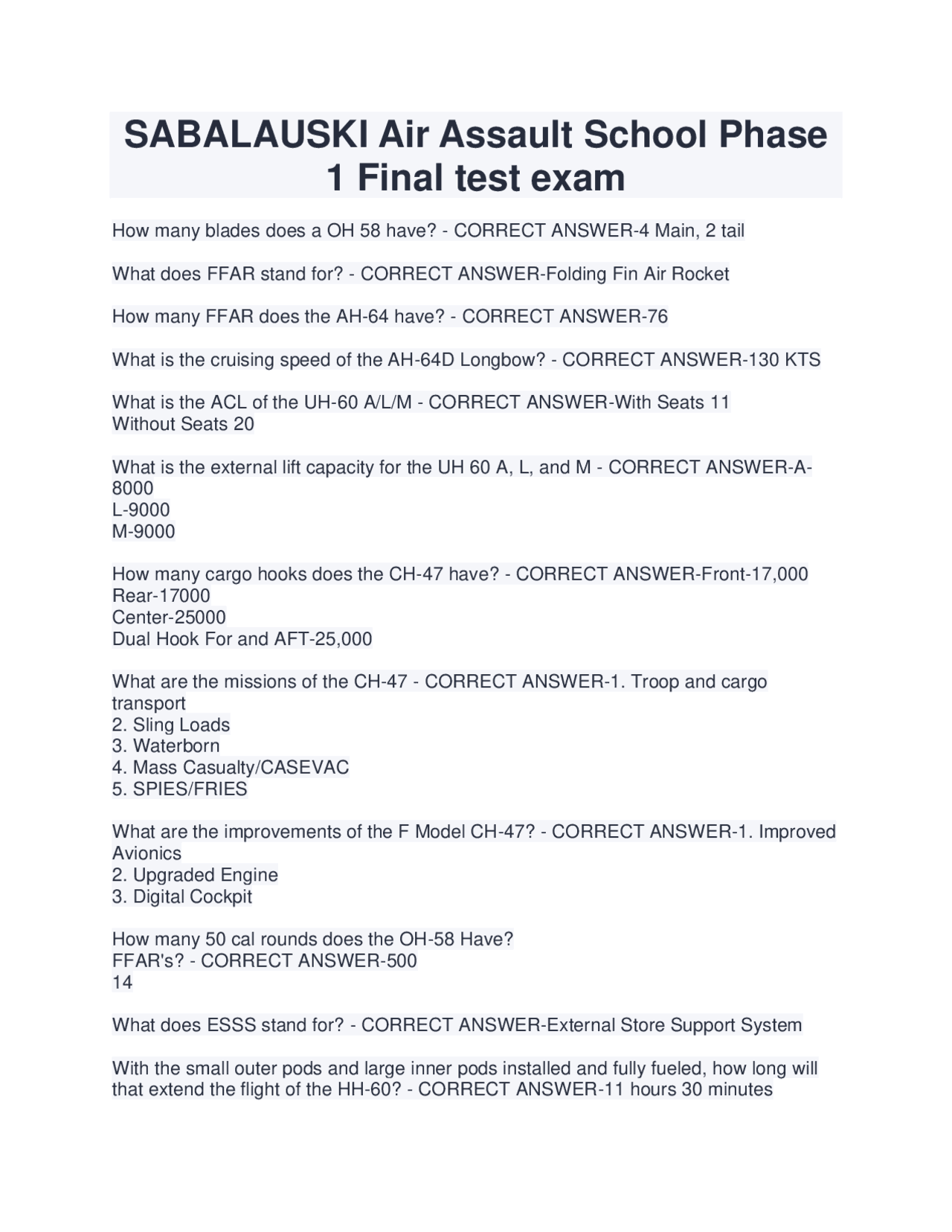 SABALAUSKI Air Assault School Phase 1 Final test exam | Exams Science ...