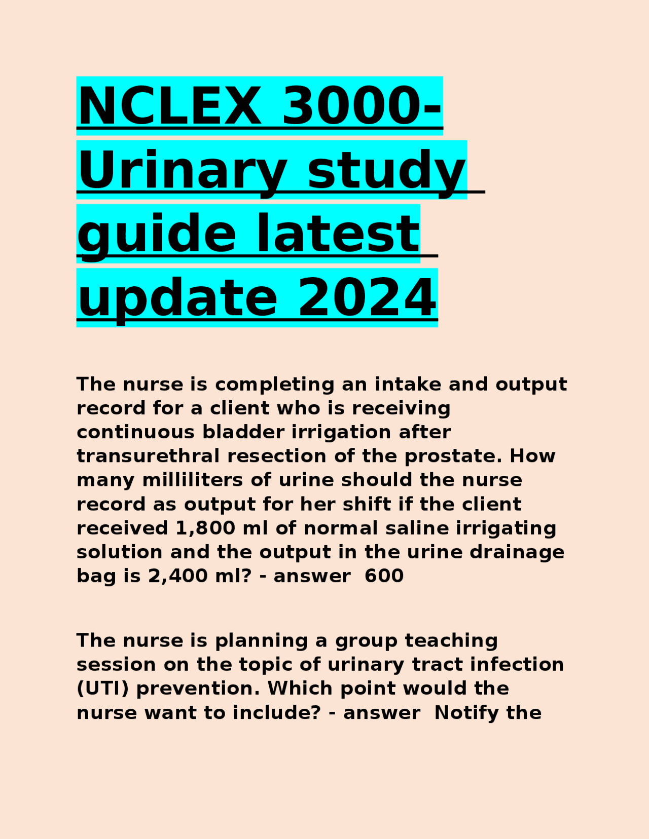 NCLEX 3000-Urinary study guide latest update 2024. | Exams Biology ...