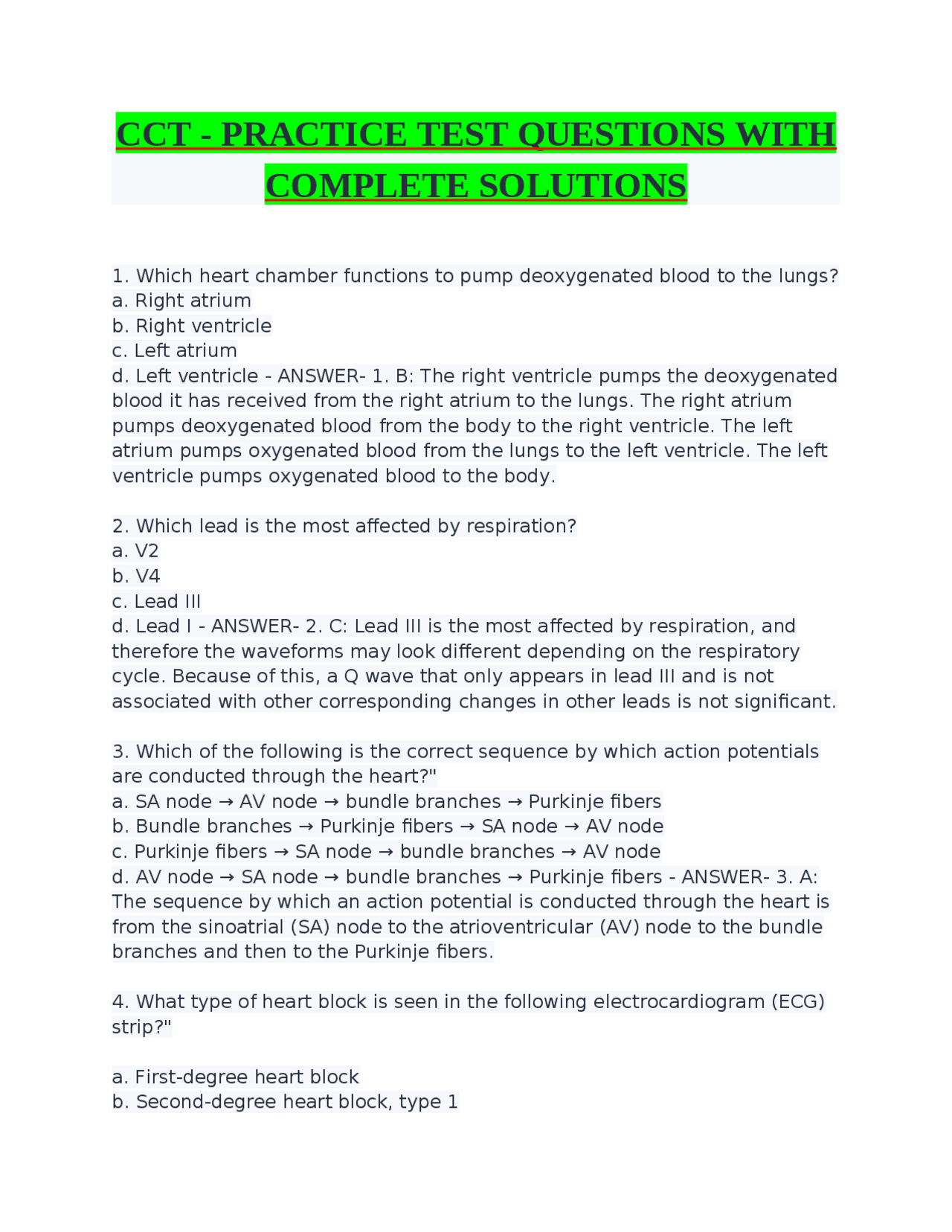 CCT - PRACTICE TEST QUESTIONS WITH COMPLETE SOLUTIONS | Exams Nursing ...