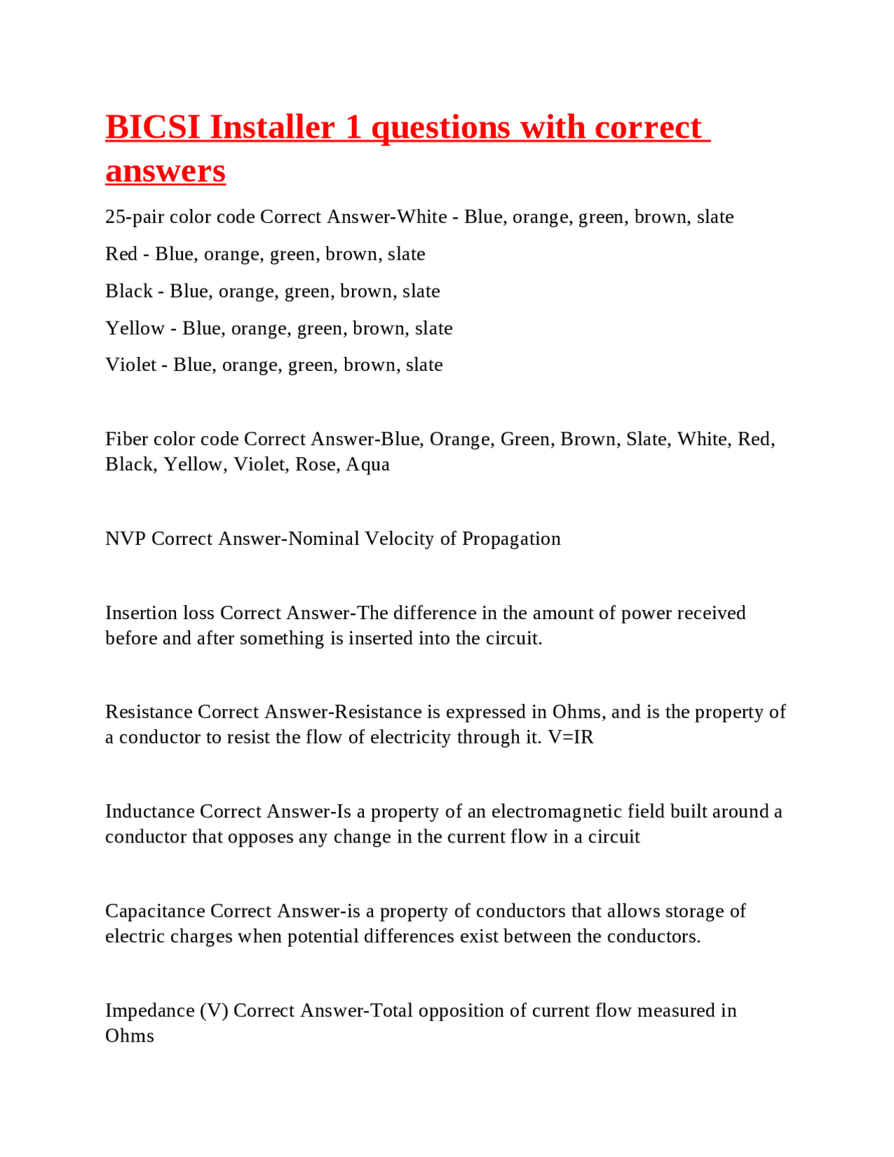 BICSI Installer 1 questions with correct answers | Exams Engineering ...