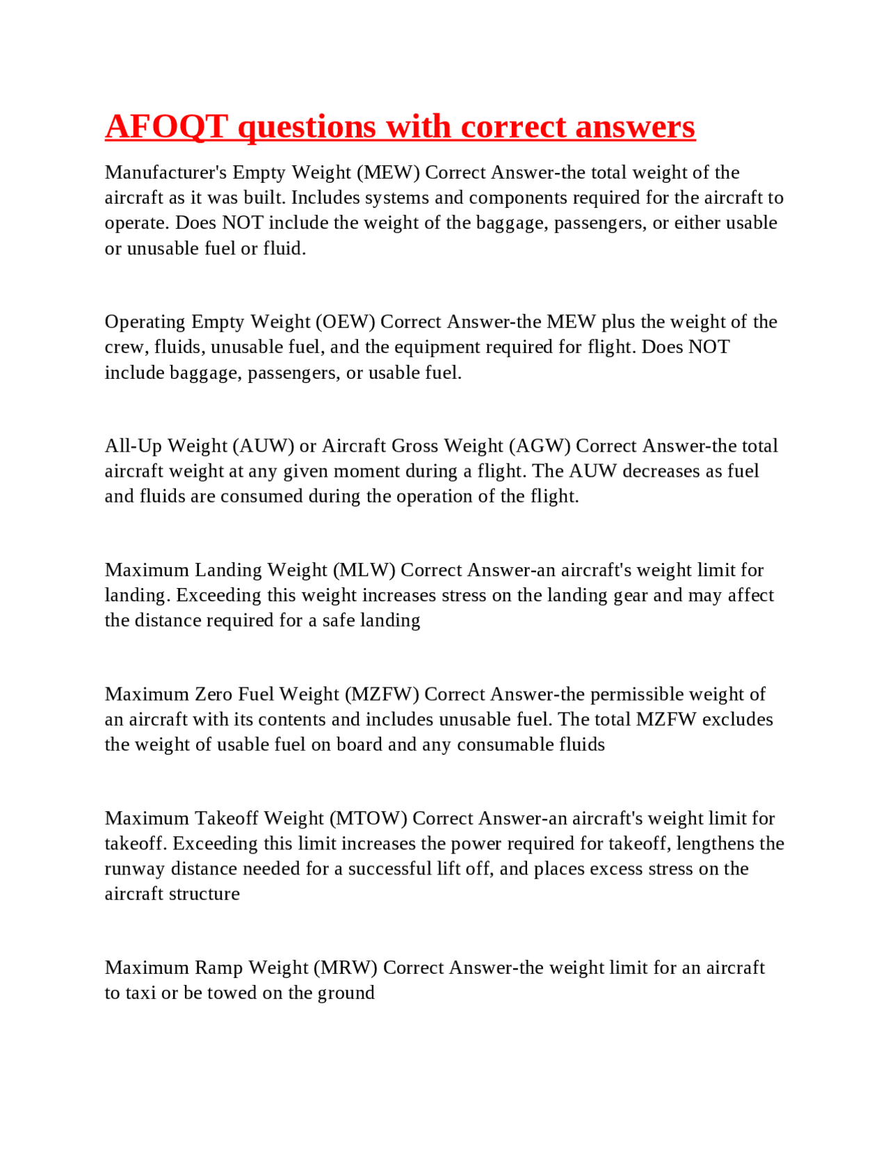 AFOQT questions with correct answers | Exams Engineering | Docsity