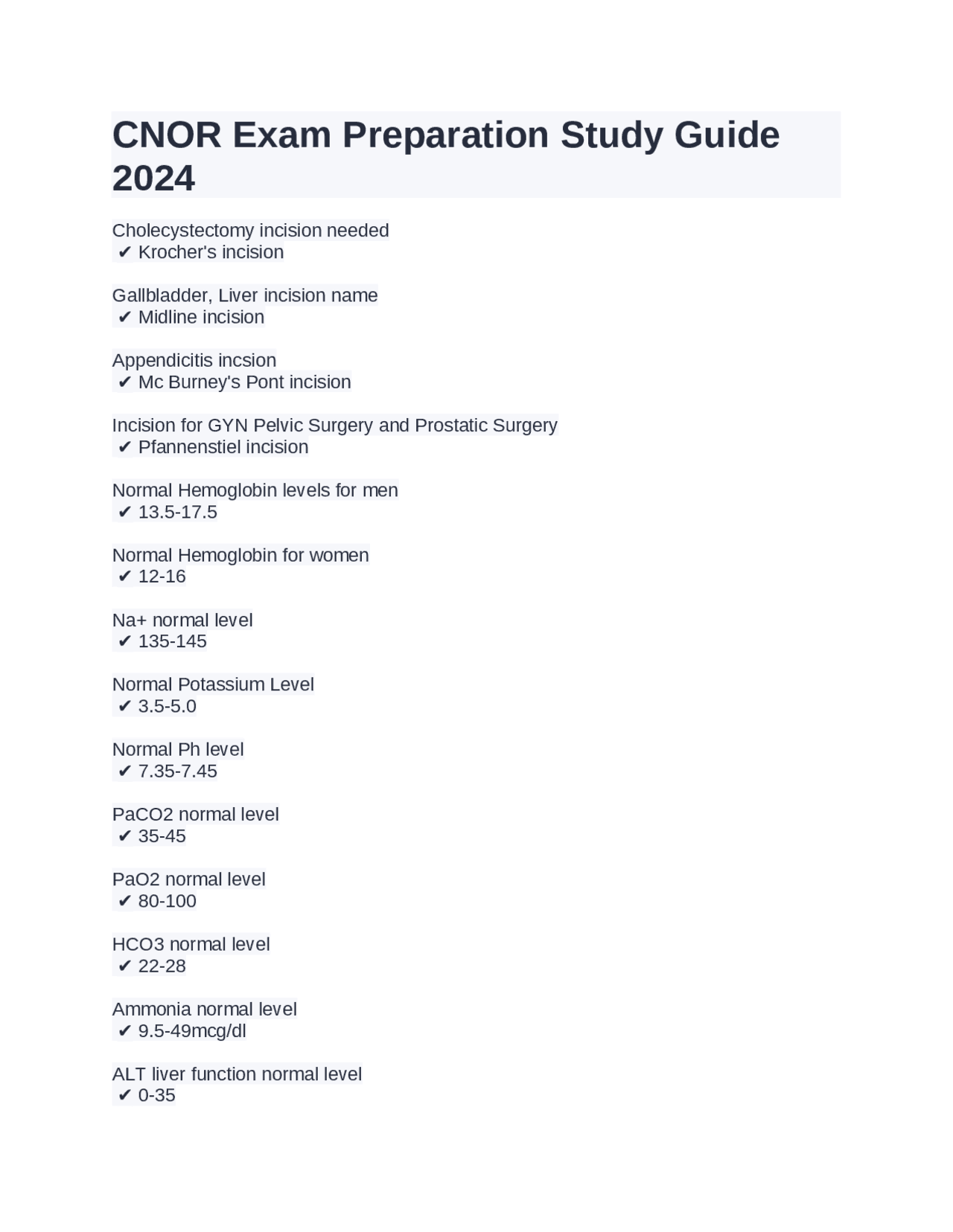 CNOR Exam Preparation Study Guide 2024 | Exams Nursing | Docsity