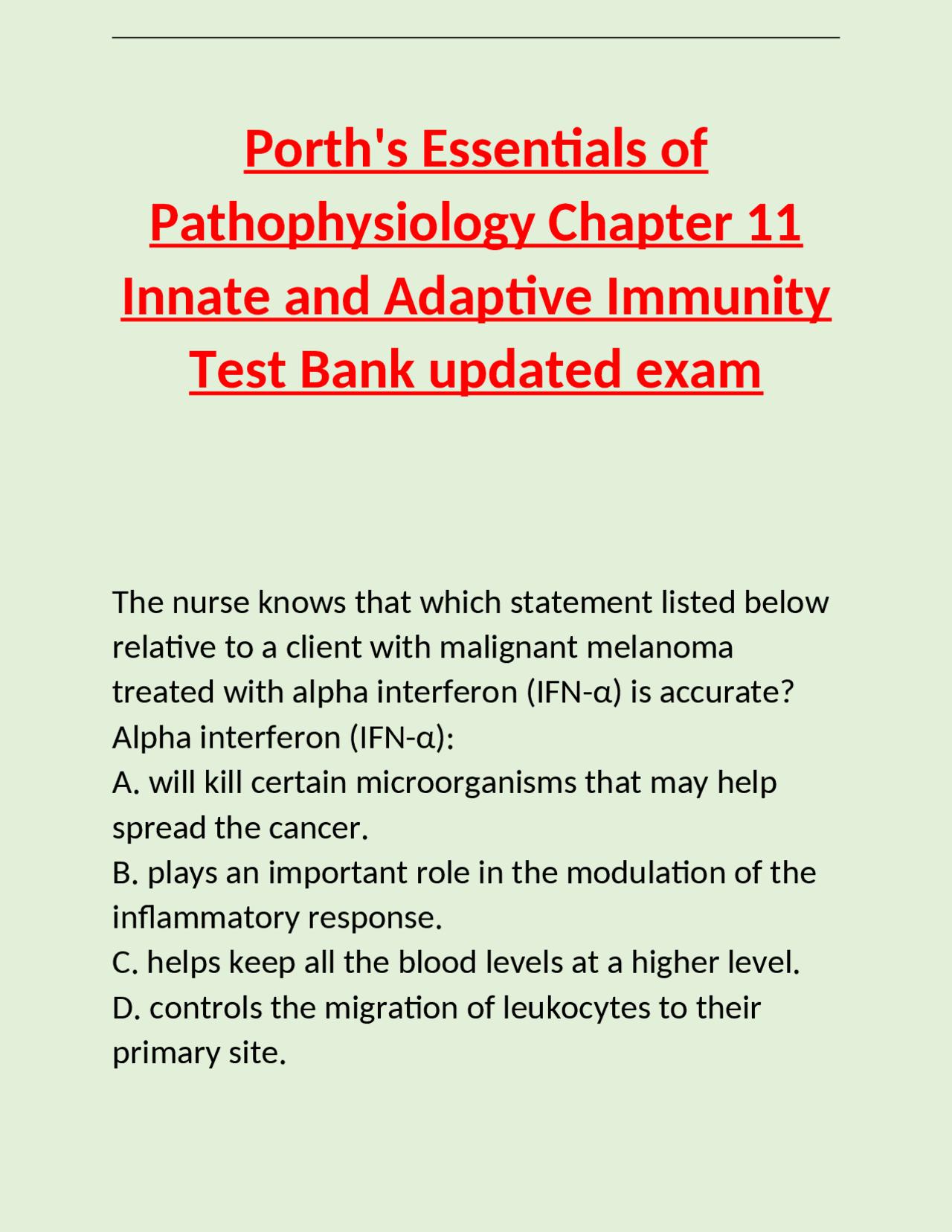 Porth's Essentials of Pathophysiology Chapter 11 Innate and Adaptive ...