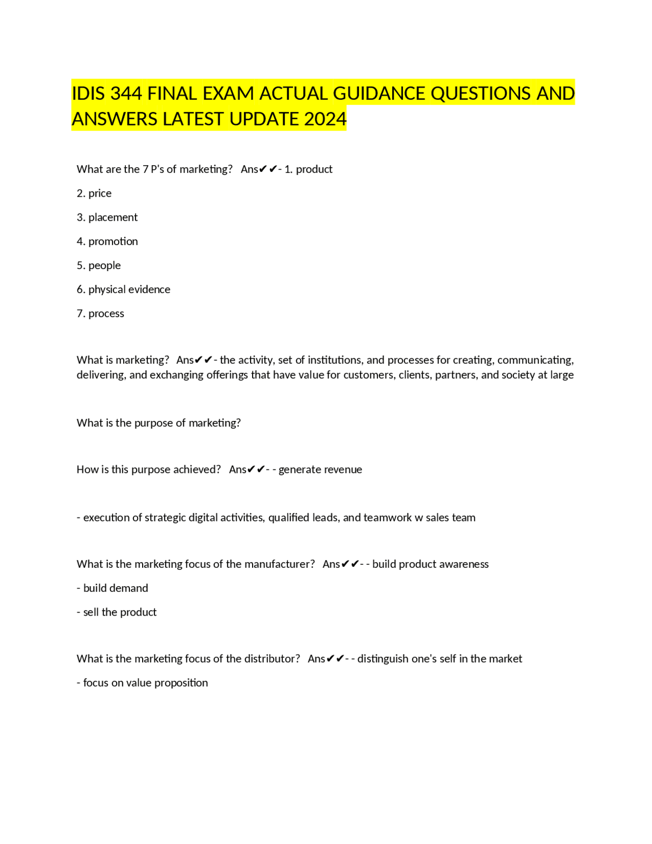 IDIS 344 FINAL EXAM ACTUAL GUIDANCE QUESTIONS AND ANSWERS LATEST UPDATE ...