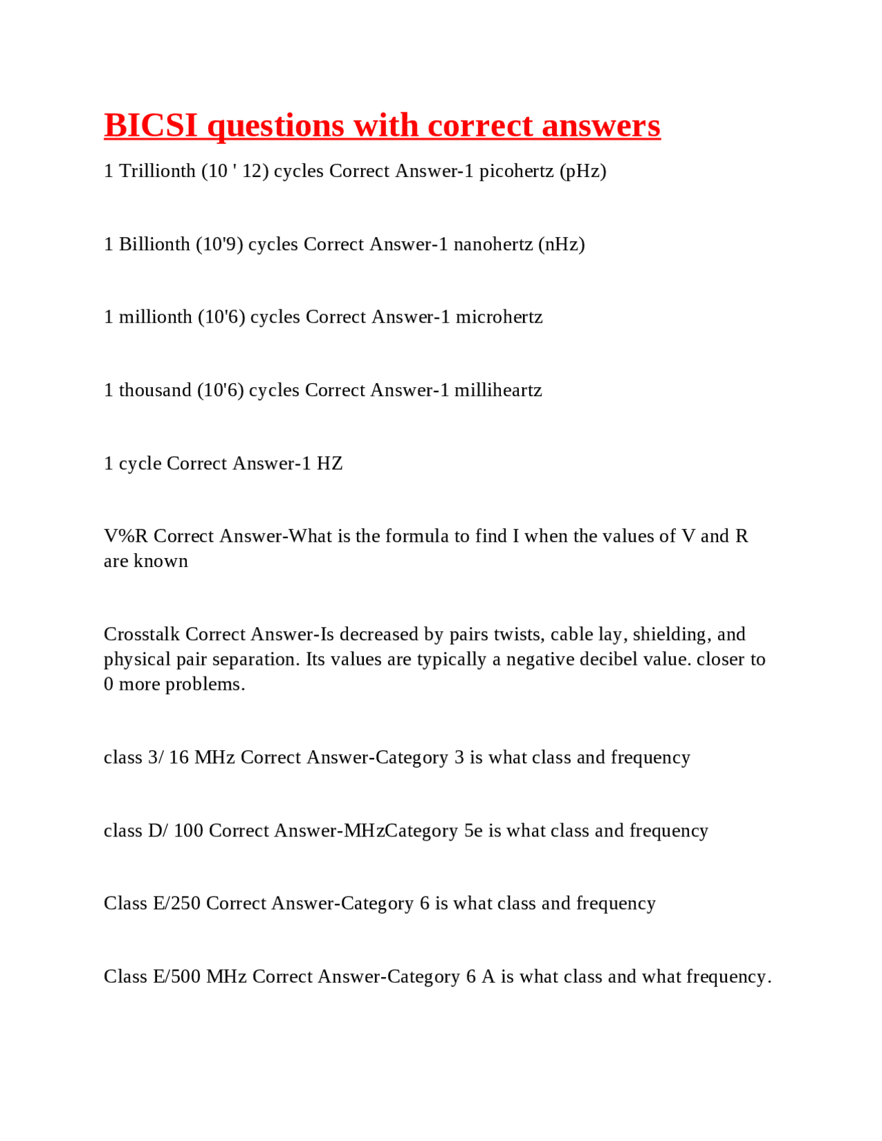 BICSI Practice Test-RETAKE questions with correct answers | Exams ...