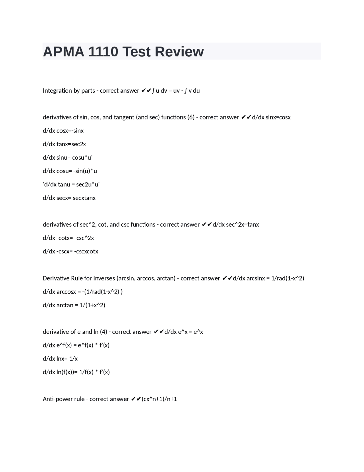 APMA 1110 Test Review questions with complete solutions | Exams Nursing ...