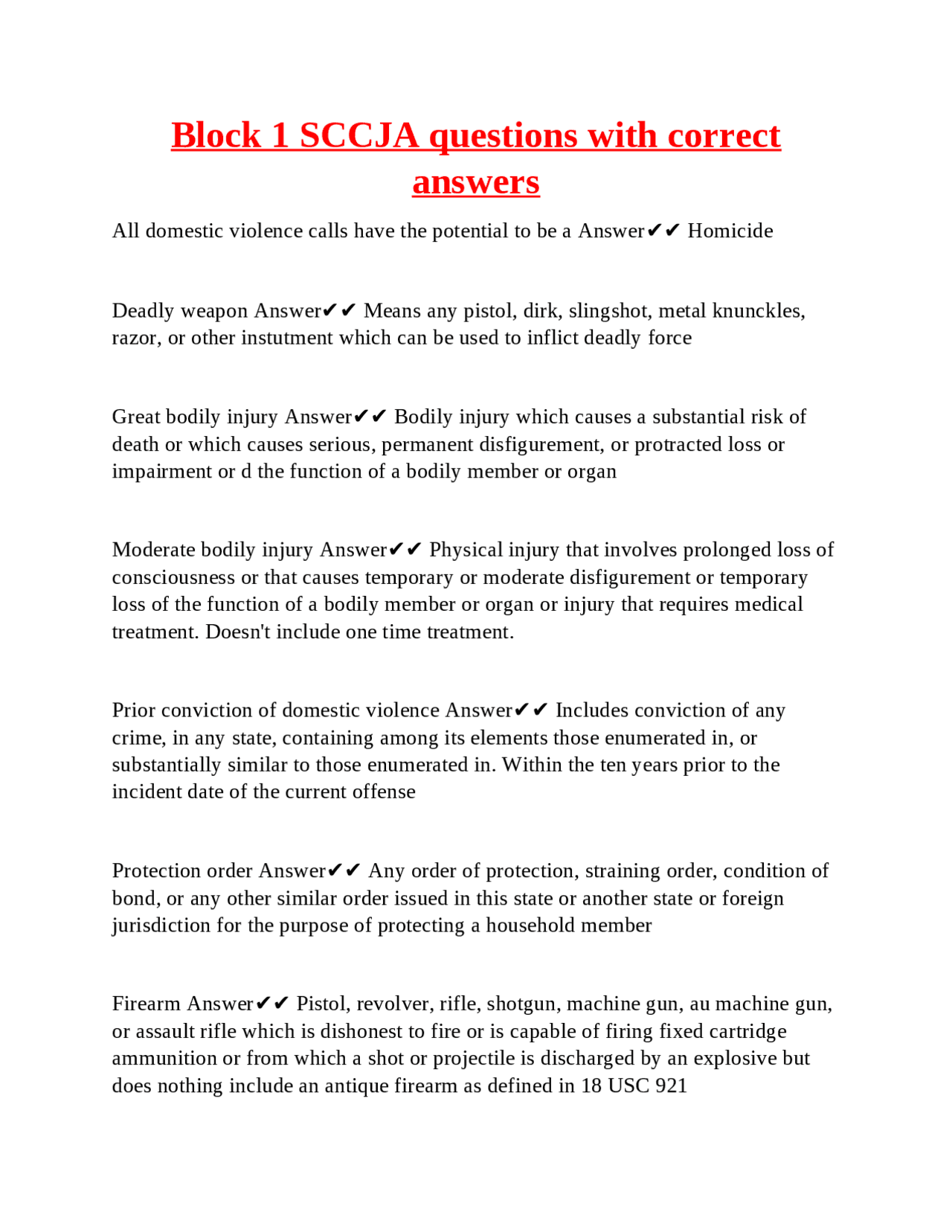 Block 1 SCCJA questions with correct answers | Exams Nursing | Docsity