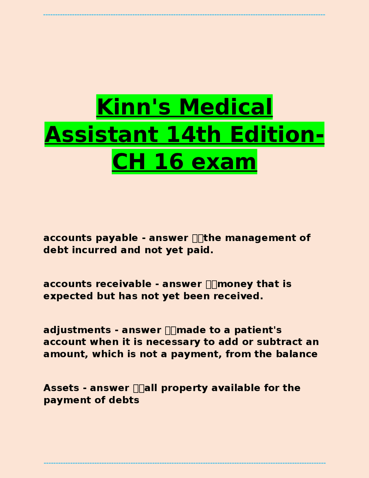 Kinn's Medical Assistant 14th Edition- CH 16 exam | Exams Nursing | Docsity