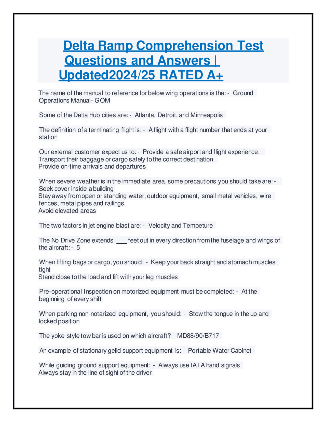 Delta Ramp Comprehension Test Questions and Answers | Updated 2024/25 ...