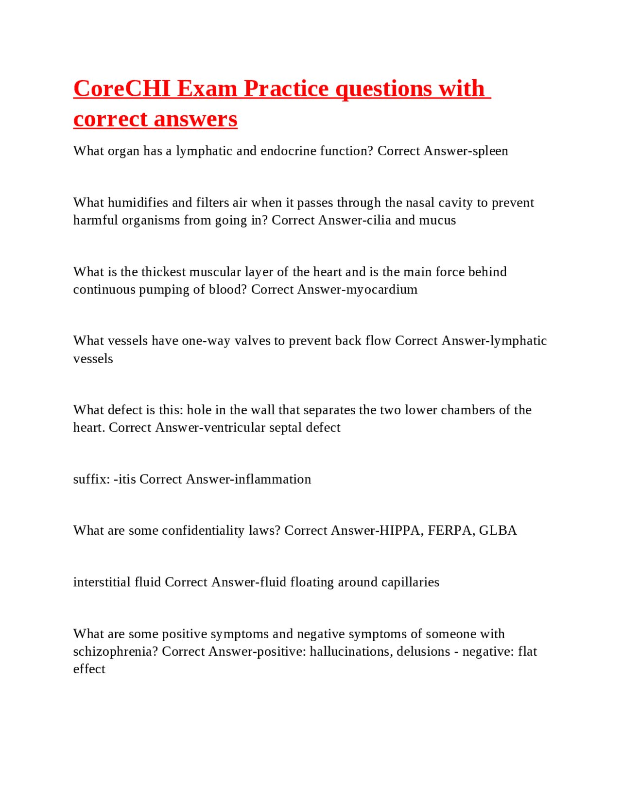 CoreCHI Exam Practice questions with correct answers | Exams Nursing ...