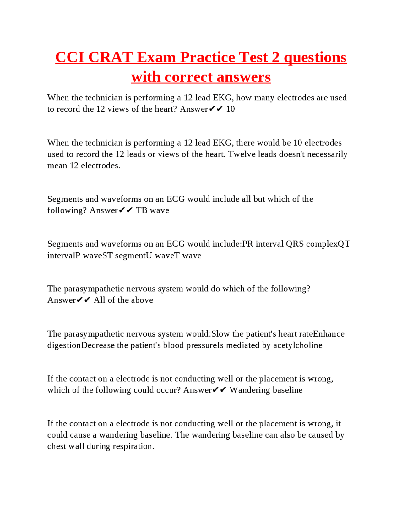 CCI CRAT Exam Practice Test 2 questions with correct answers | Exams ...