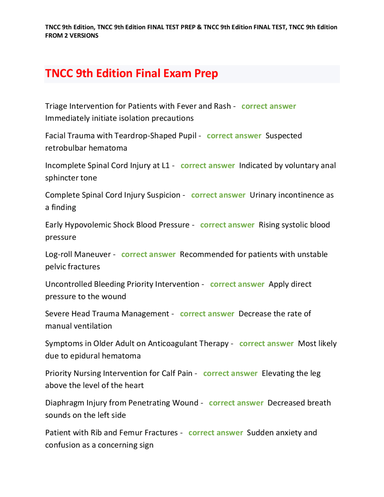 TNCC 9th Edition, TNCC 9th Edition FINAL TEST PREP & TNCC 9th Edition ...