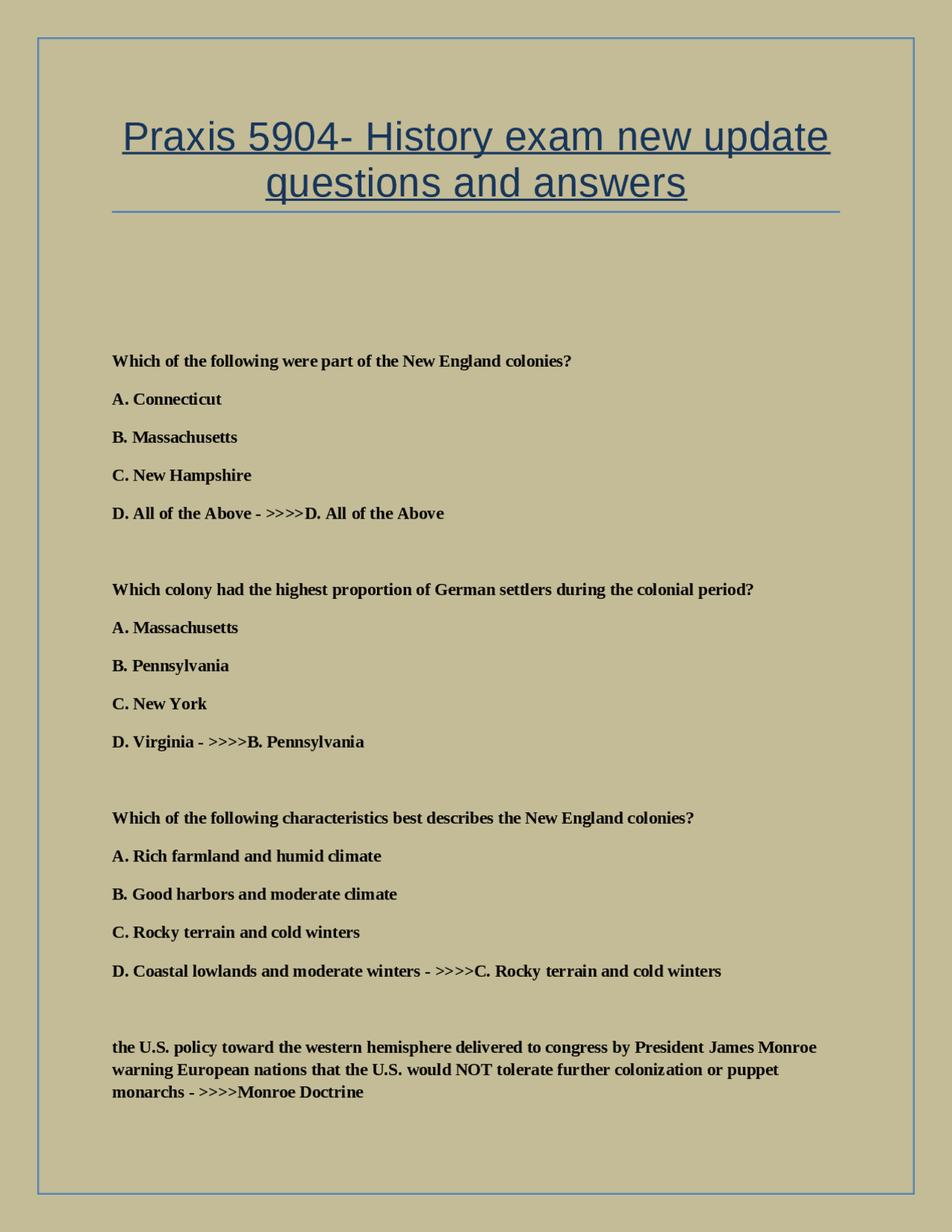 Praxis 5904 History exam new update questions and answers | Exams ...