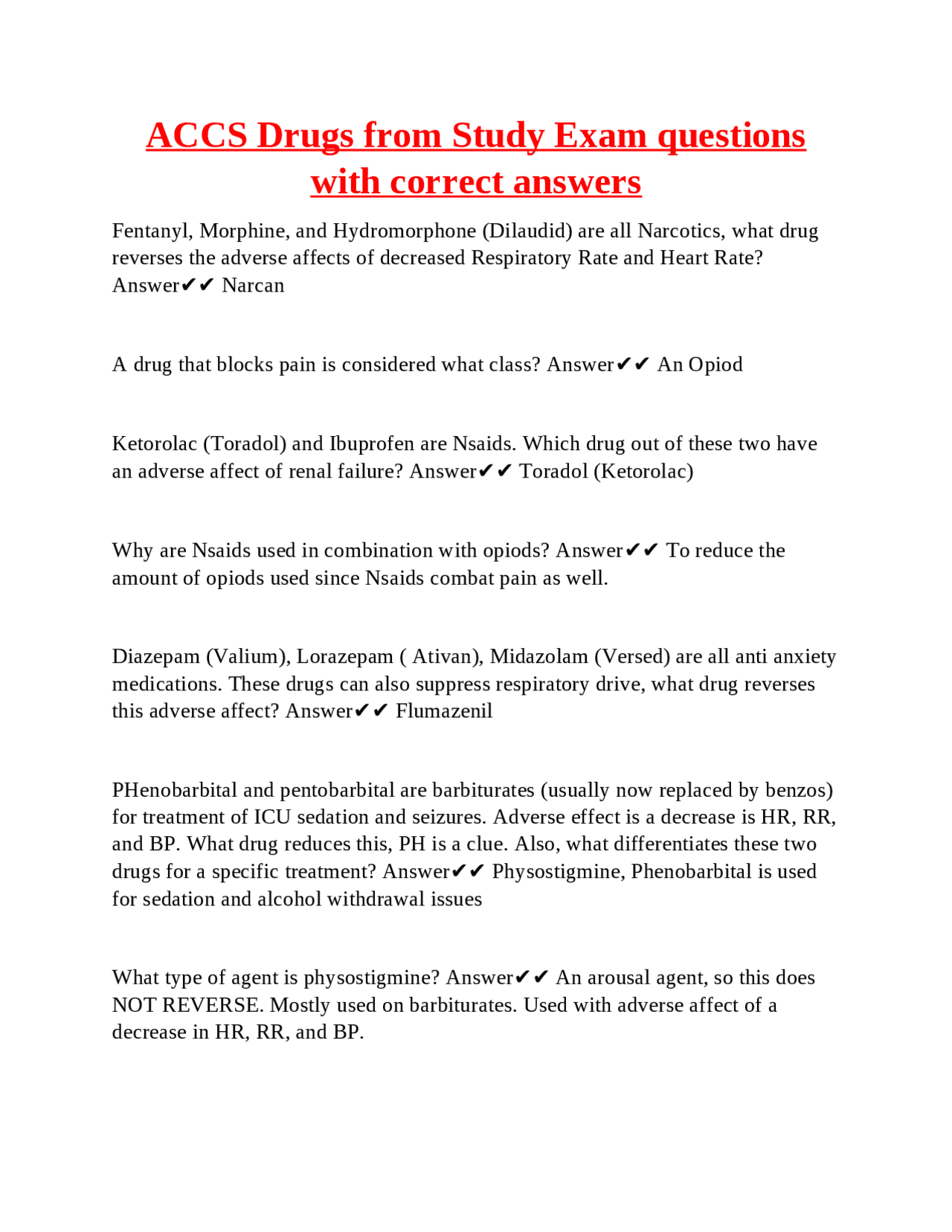 ACCS Drugs from Study Exam questions with correct answers | Exams ...