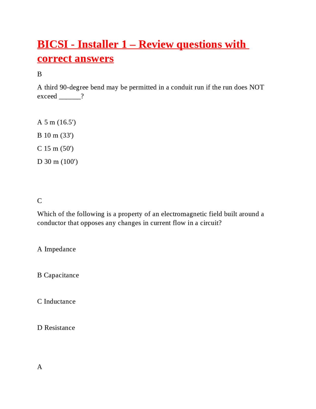 BICSI - Installer 1 – Review questions with correct answers | Exams ...
