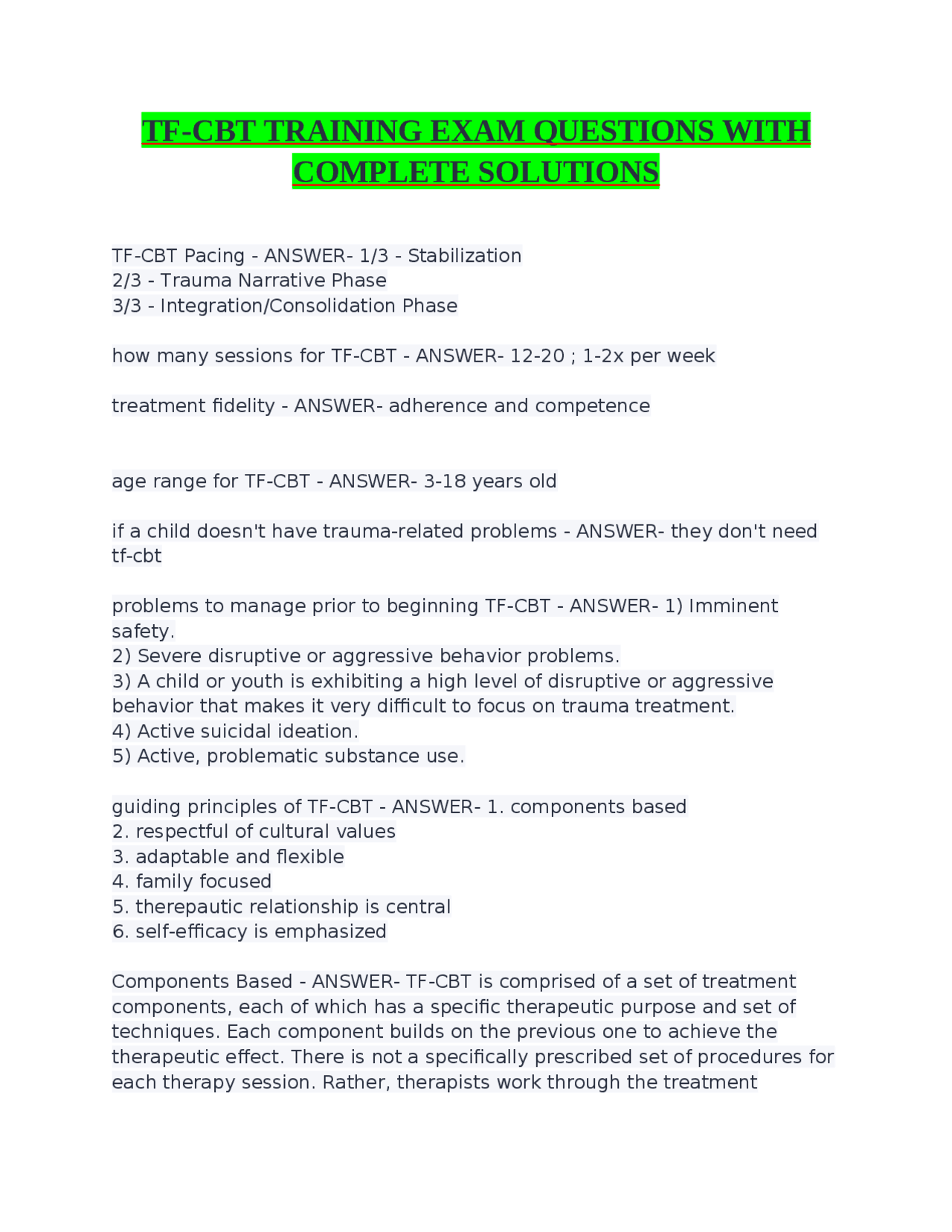TF-CBT TRAINING EXAM QUESTIONS WITH COMPLETE SOLUTIONS | Exams Nursing ...