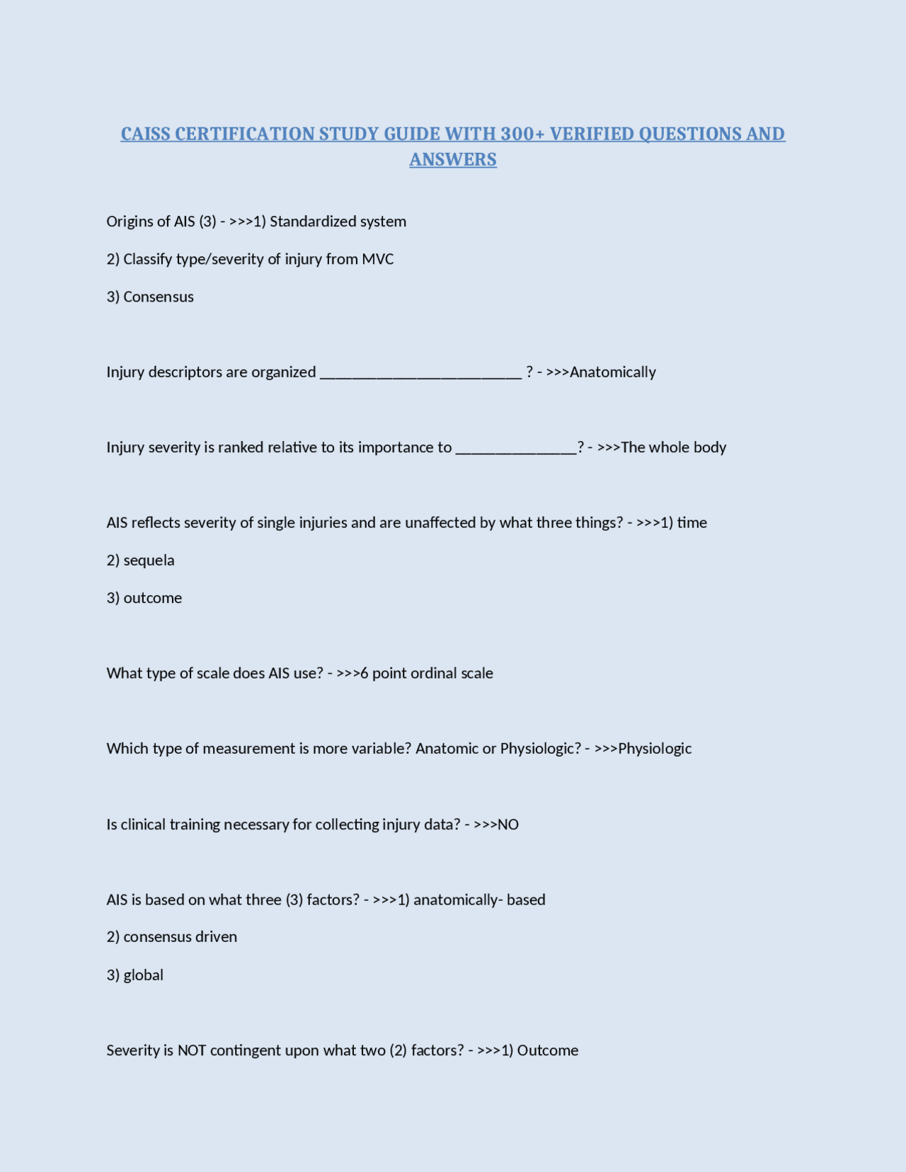 CAISS CERTIFICATION STUDY GUIDE WITH 300+ VERIFIED QUESTIONS AND ...