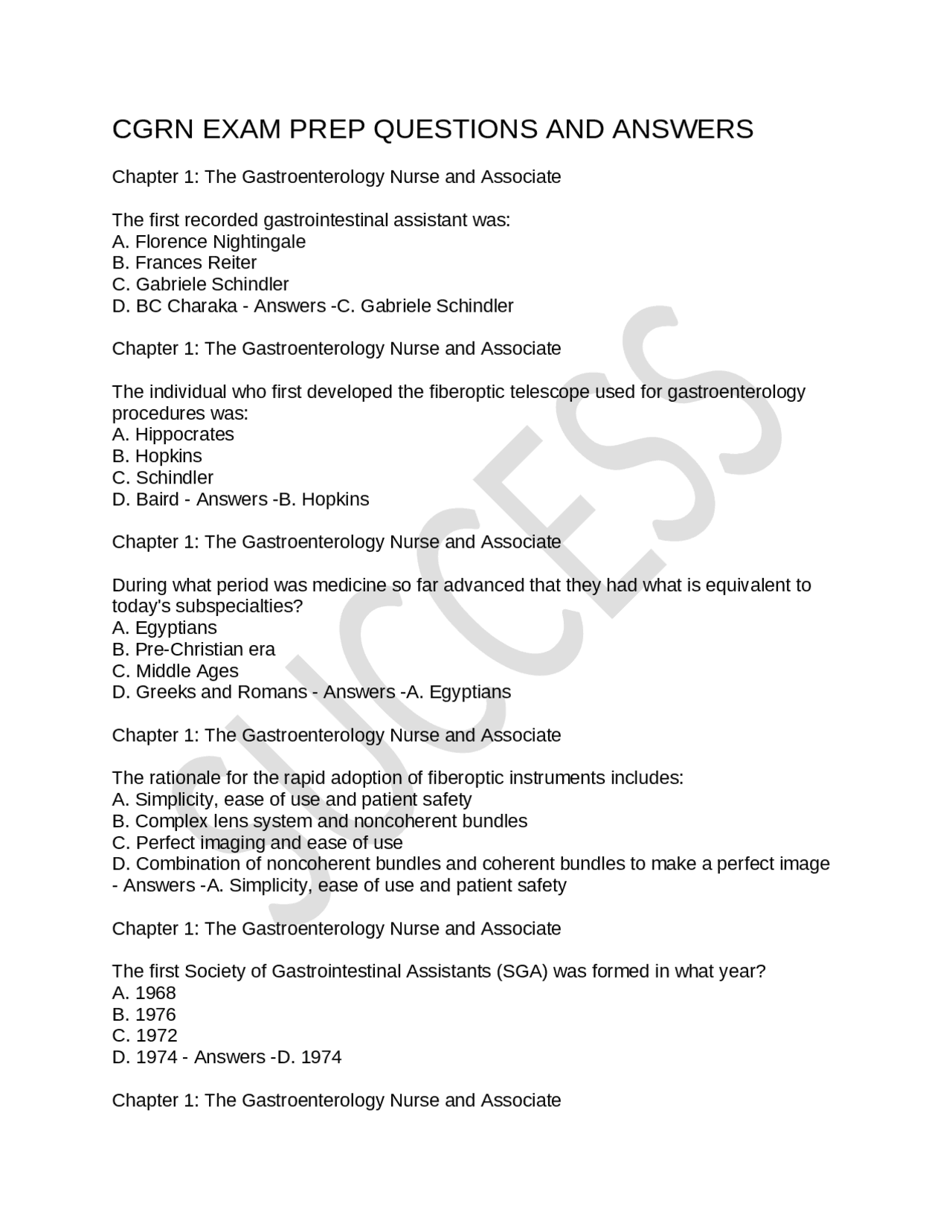CGRN EXAM PREP QUESTIONS AND ANSWERS | Exams Nursing | Docsity