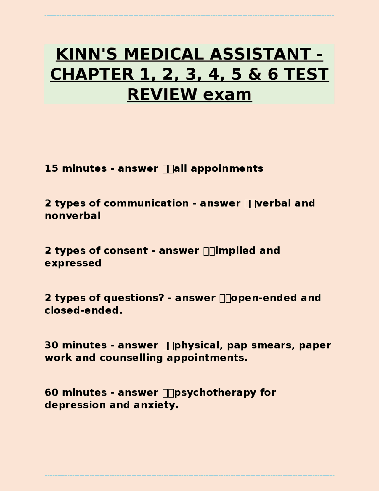 KINN'S MEDICAL ASSISTANT - CHAPTER 1, 2, 3, 4, 5 & 6 TEST REVIEW exam ...