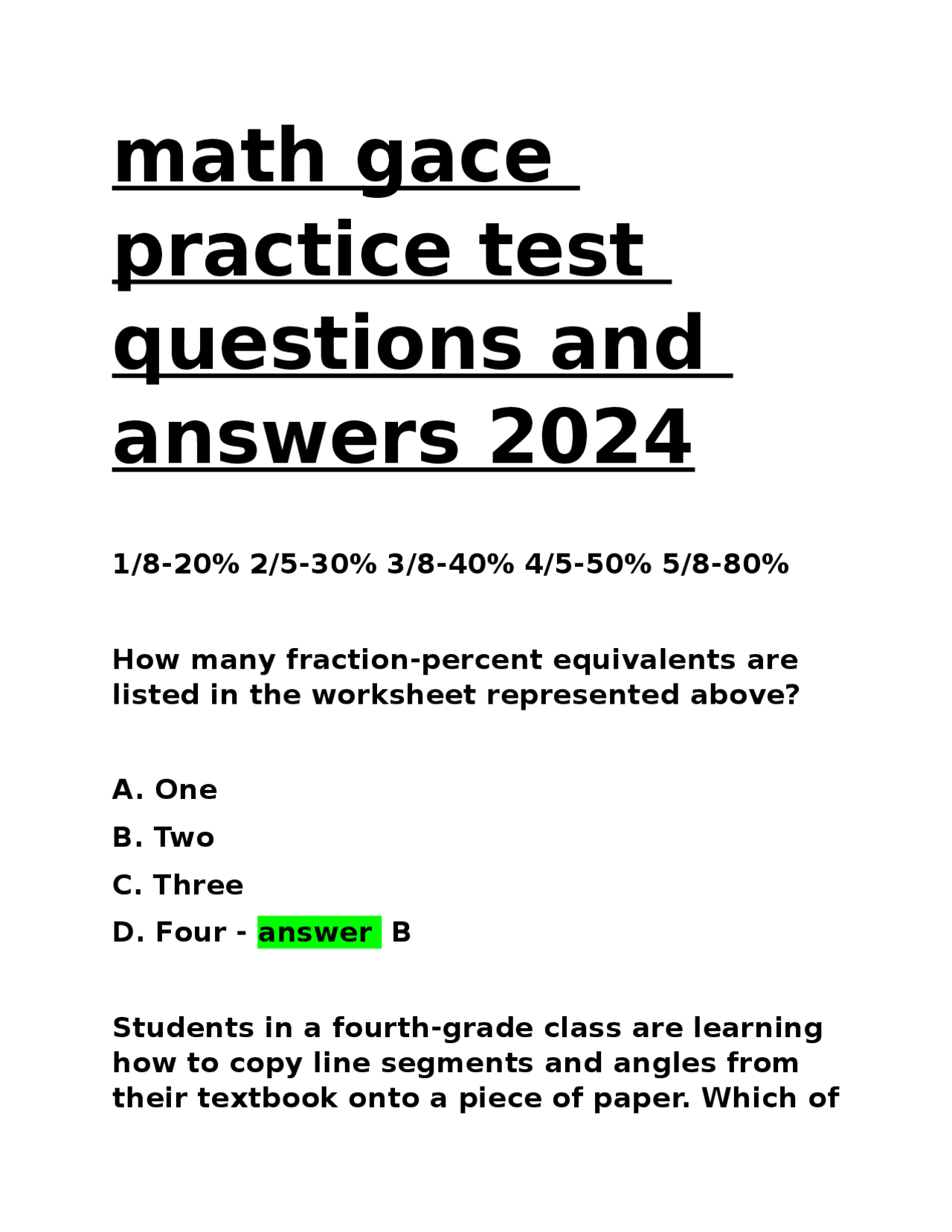 math gace practice test questions and answers 2024. | Exams Biology ...