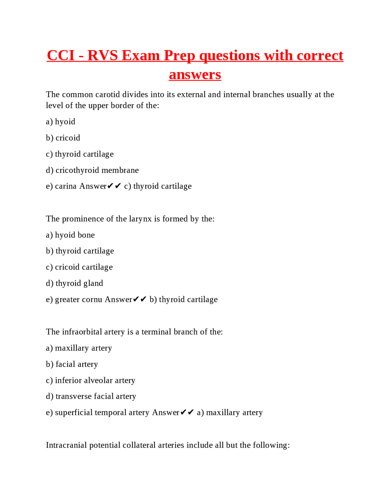 CCI - RVS Exam Prep questions with correct answers | Exams Nursing ...