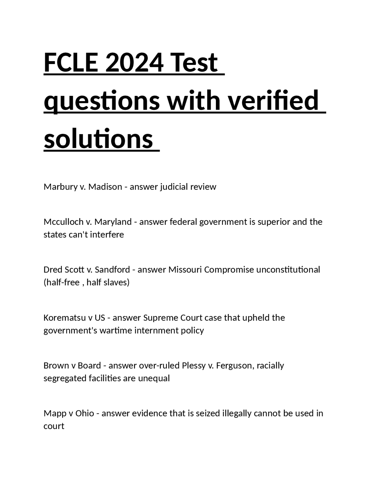 FCLE 2024 Test questions with verified solutions.docx | Exams Biology ...