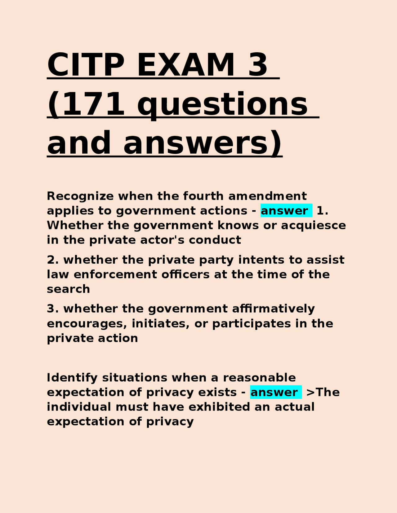 CITP EXAM 3 (171 questions and answers).docx | Exams Biology | Docsity