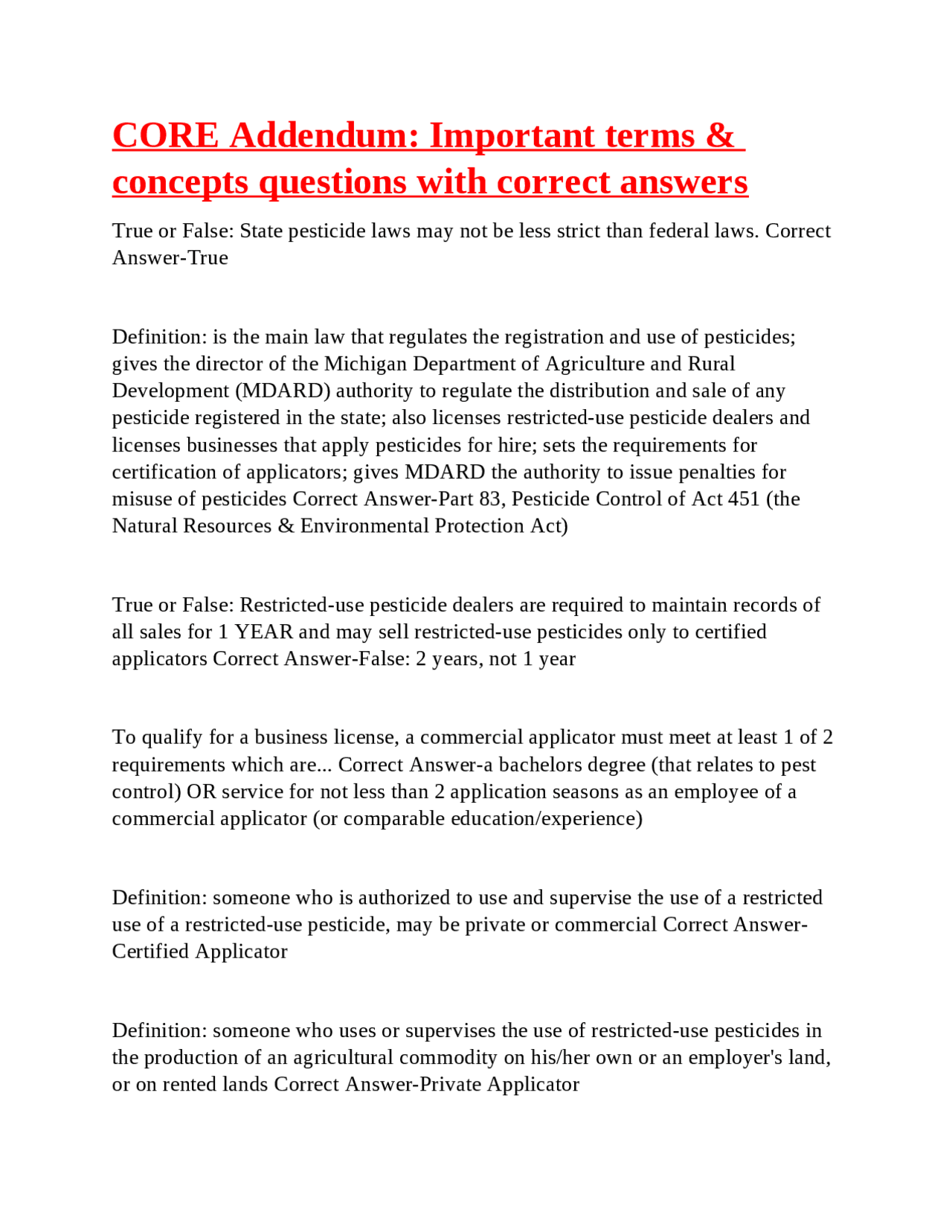 CORE Addendum: Important terms & concepts questions with correct ...