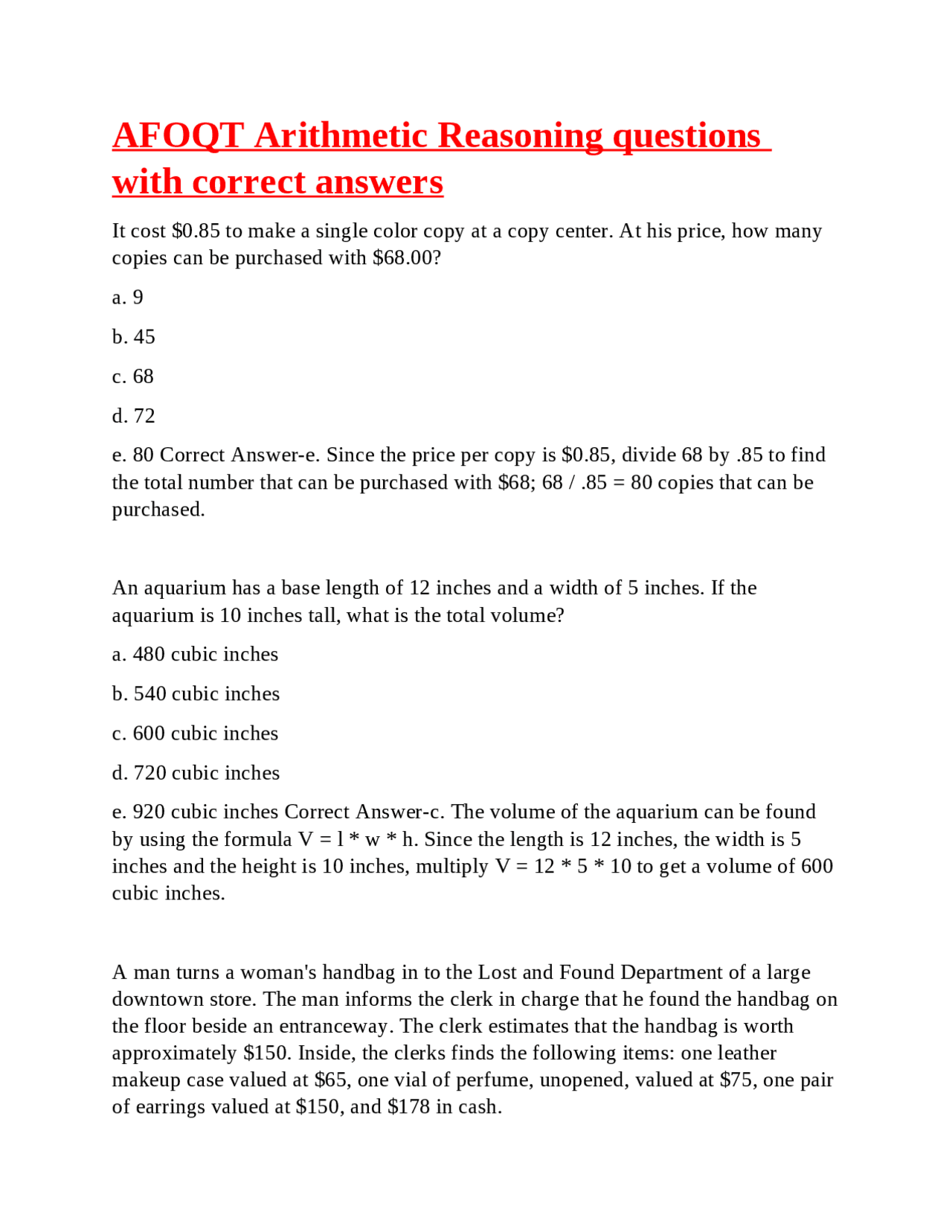 AFOQT Arithmetic Reasoning questions with correct answers | Exams ...