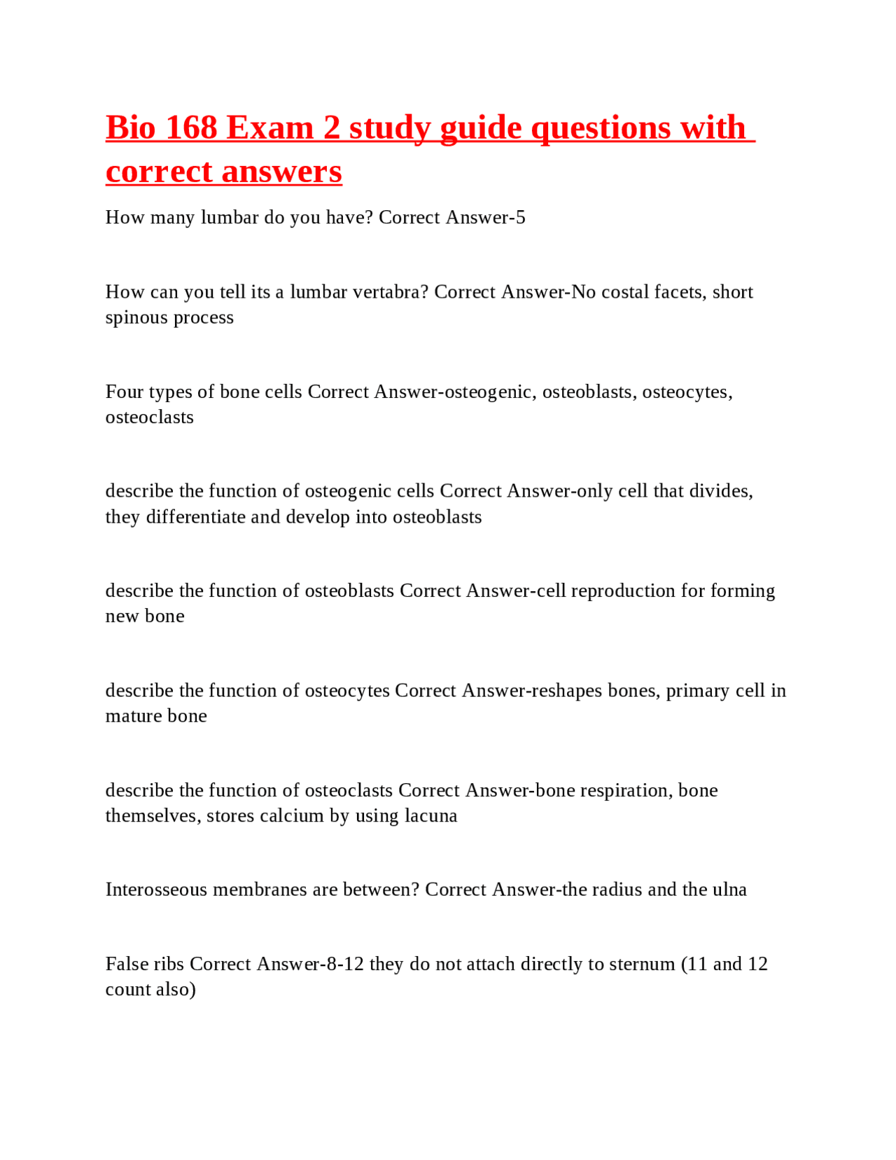 Bio 168 Exam 2 study guide questions with correct answers | Exams ...