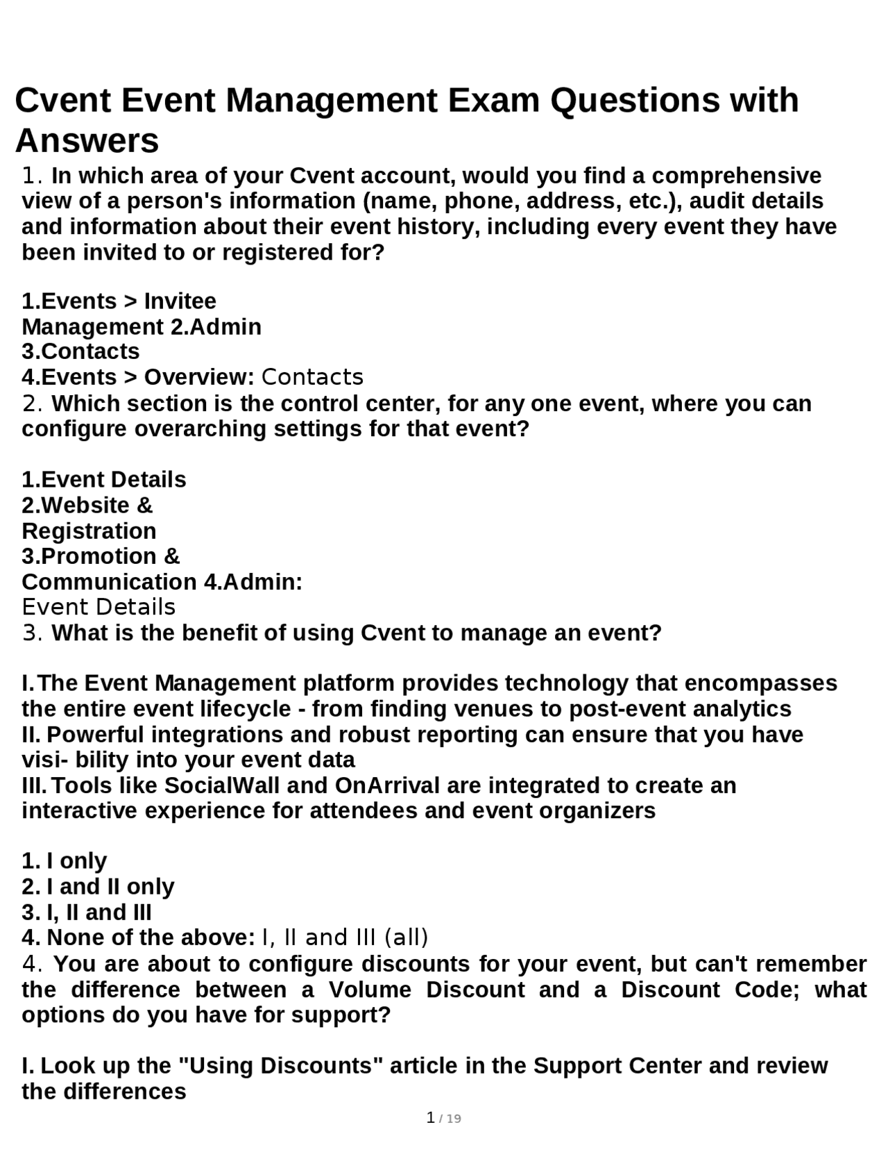 Cvent Event Management Exam Questions with Answers | Exams Business Fundamentals | Docsity