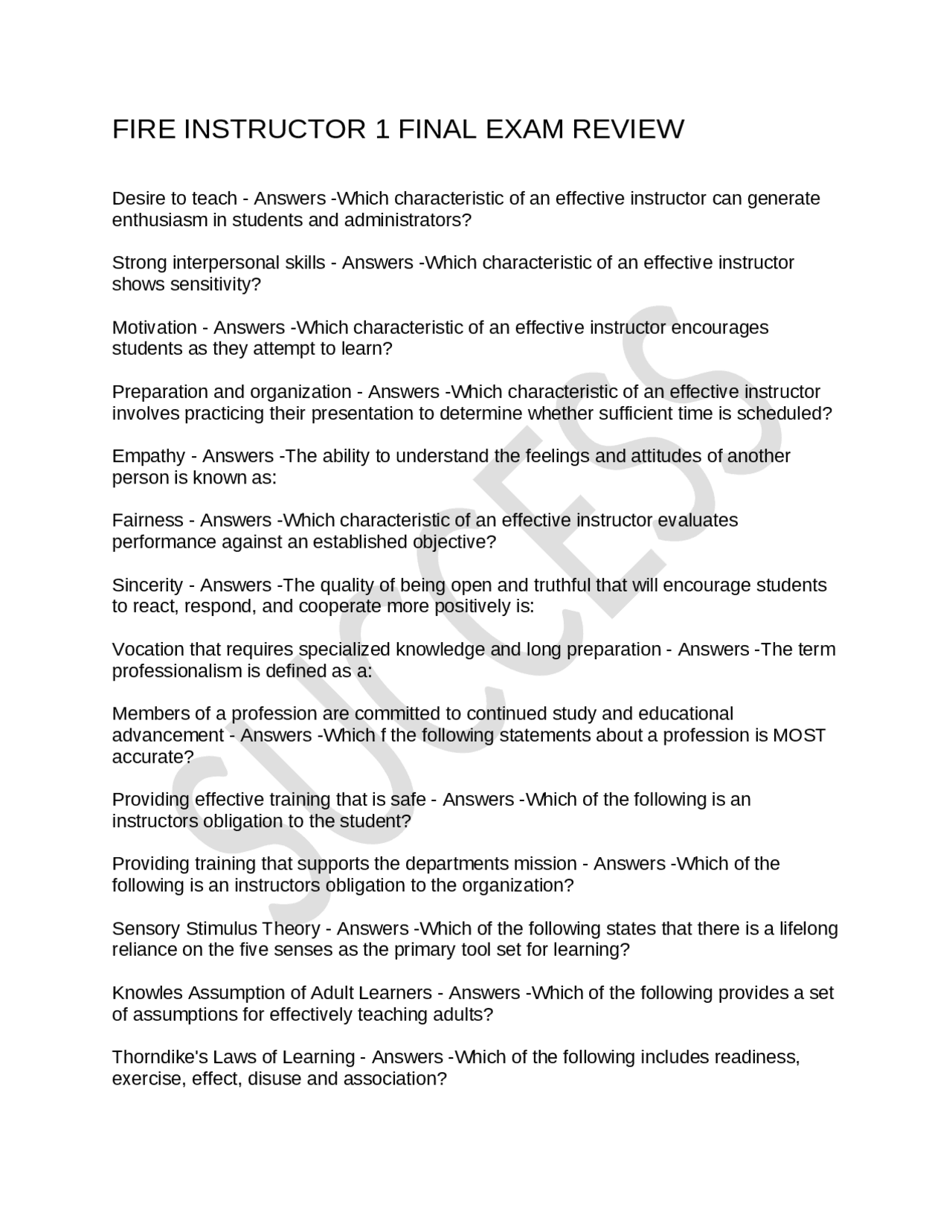 FIRE INSTRUCTOR 1 FINAL EXAM REVIEW | Exams Environmental Science | Docsity