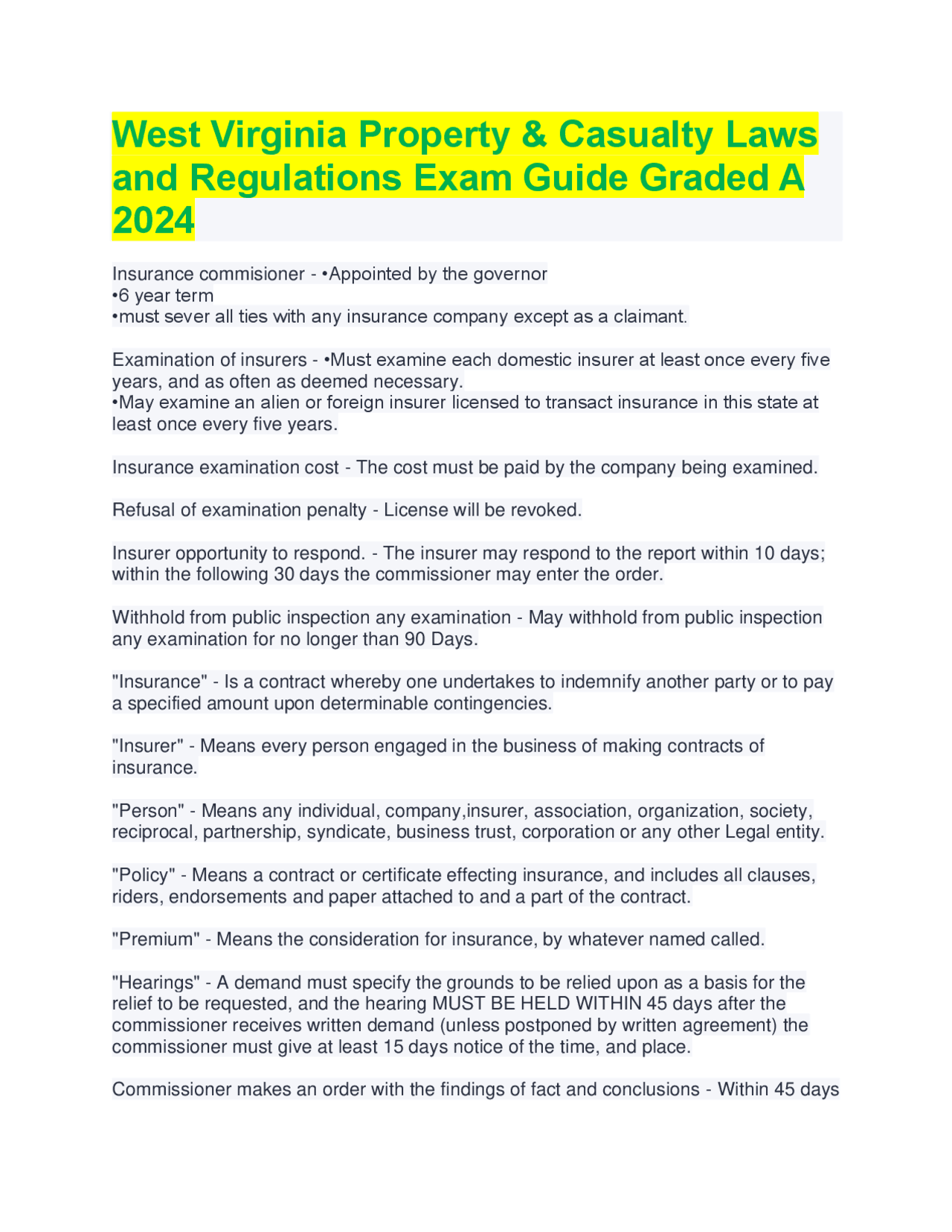 West Virginia Property & Casualty Laws and Regulations Exam Guide ...
