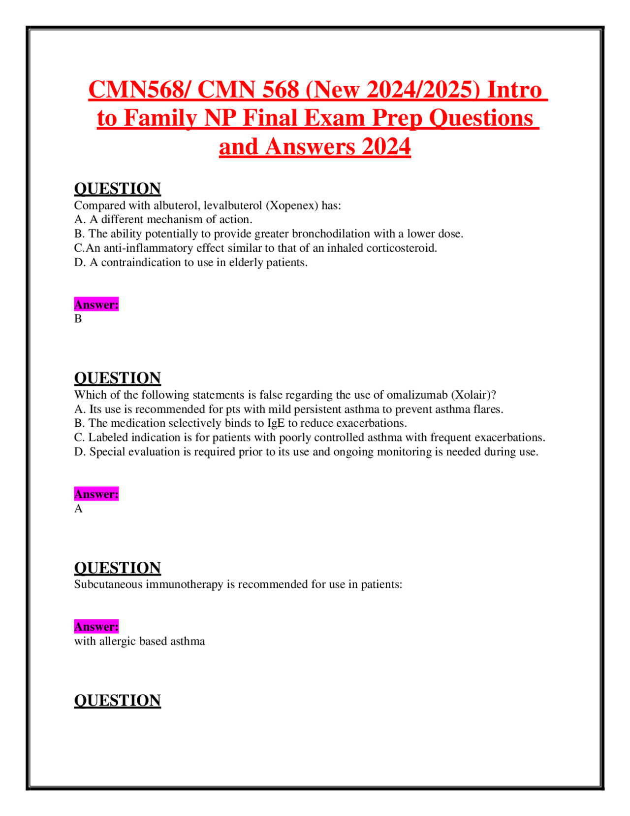 CMN568/ CMN 568 (New 2024/ 2025) Intro to Family NP Final Exam Prep ...