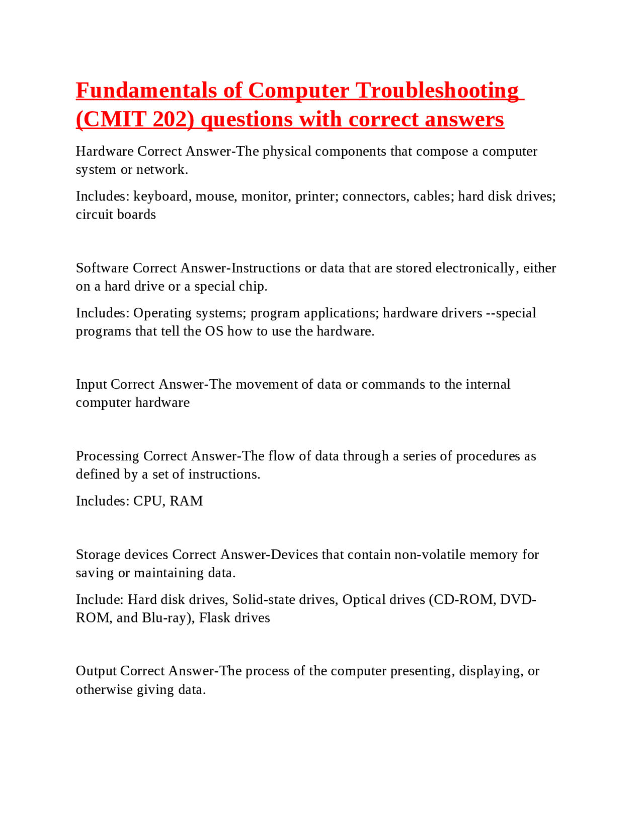 Fundamentals of Computer Troubleshooting (CMIT 202) questions with correct answers | Exams Law ...